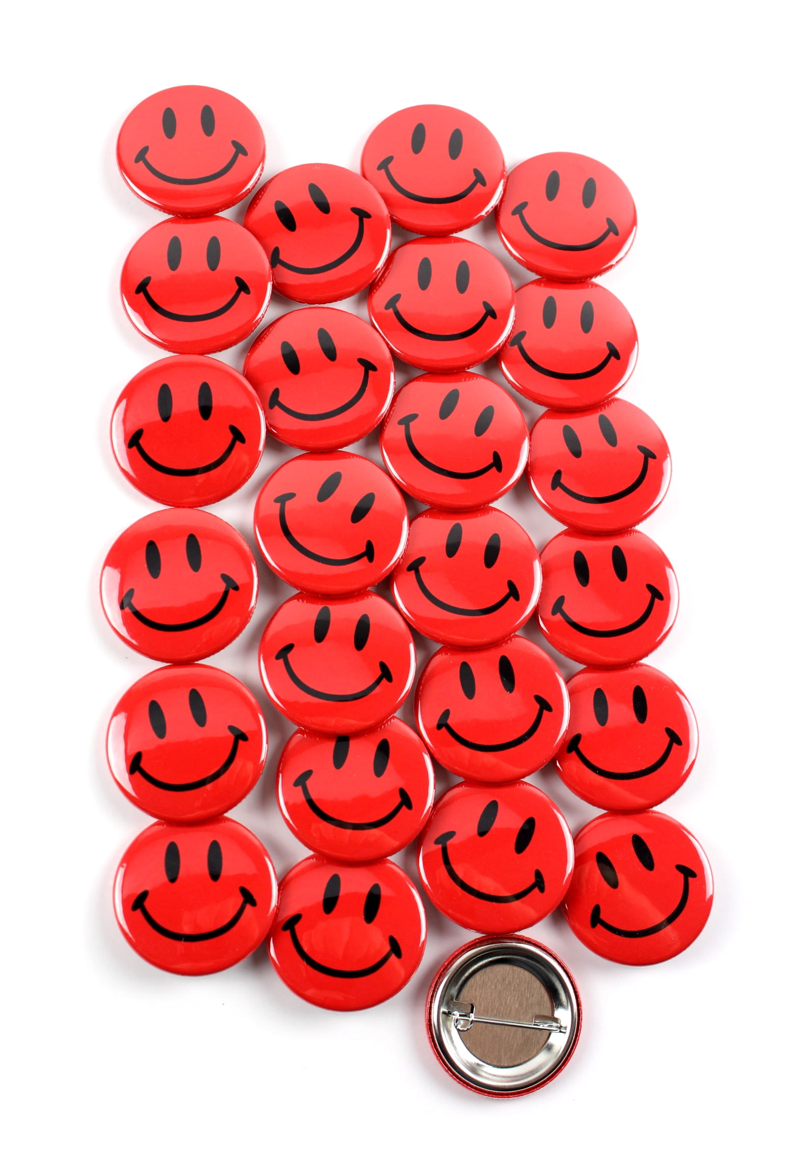 Classic Red Smiley Face Pinback Button Badges - 1.5 Inch Round - 25 ...