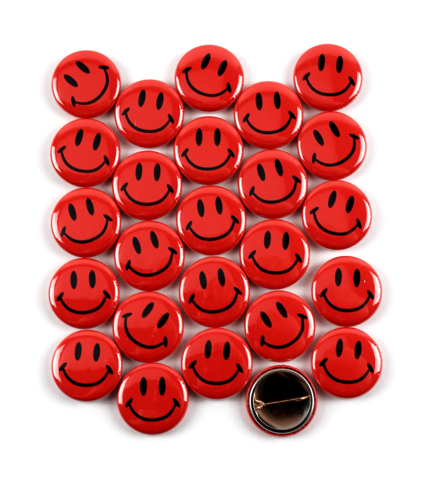 Classic Red Smiley Face Pinback Button Badges - 1 Inch - 25 Pack ...