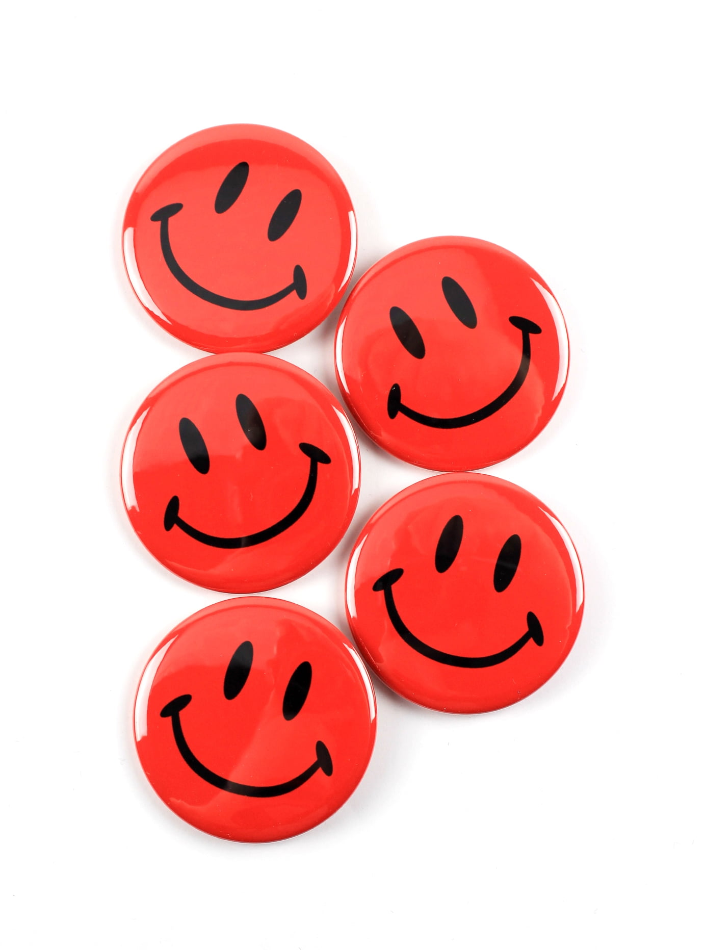 Classic Red Smiley Face Pinback Button Badges - 2.25 Inch Round - 5 ...