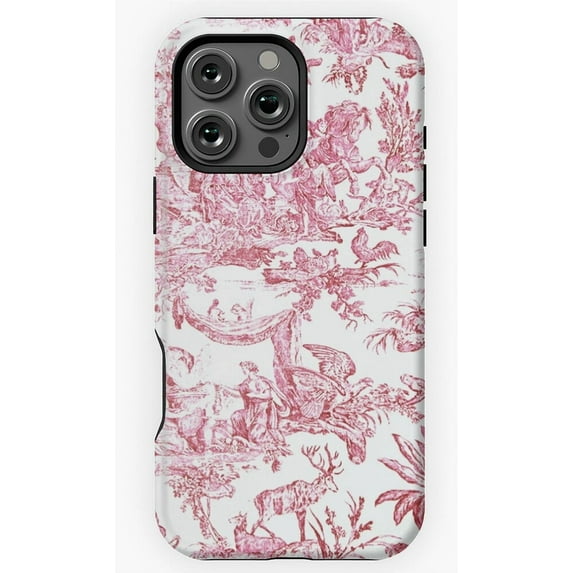 Classic Red Toile de Jouy, Vintage French Countryside Design P836 Phone Case for iPhone 11 12 13 ...