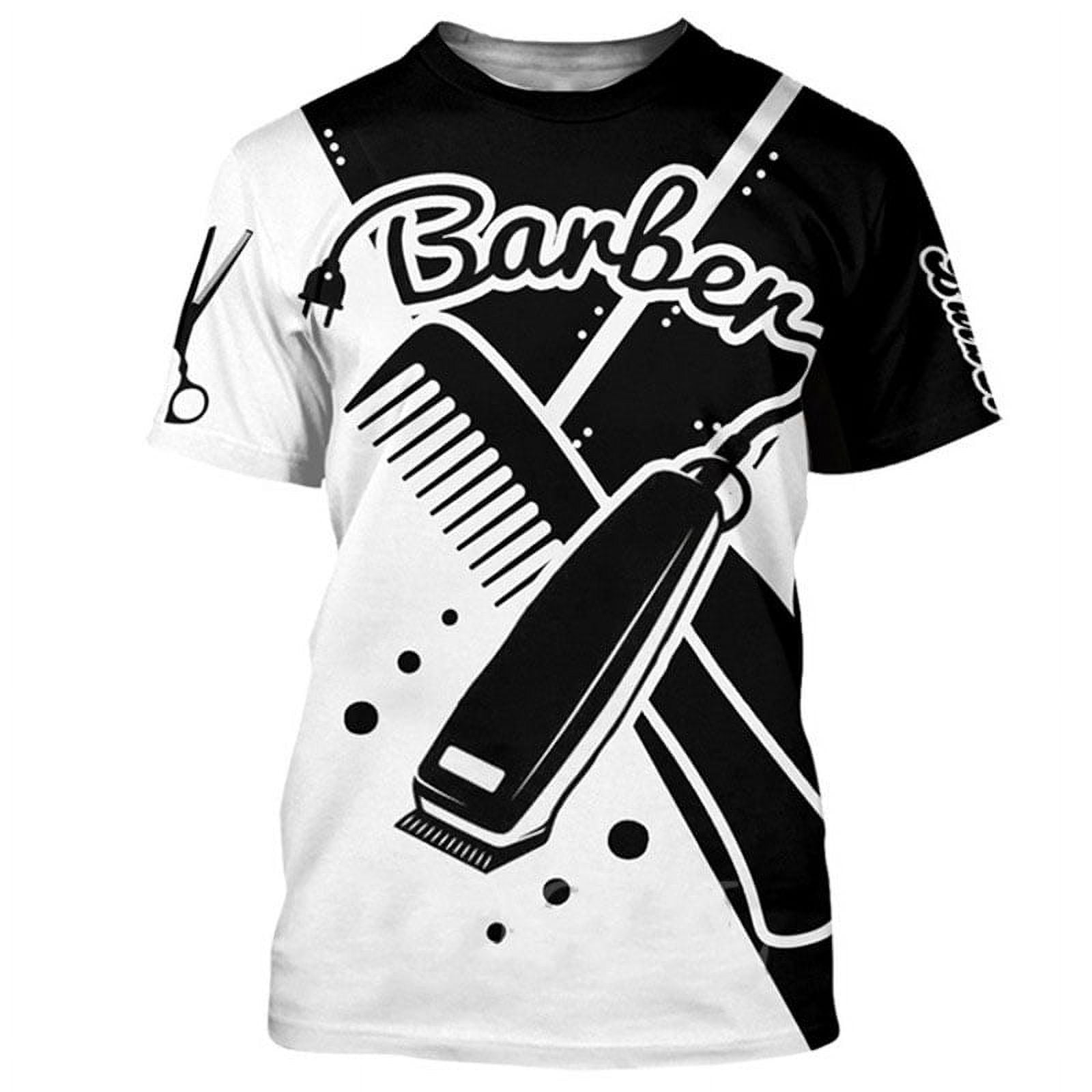 Classic Retro Barber Tools Round Neck Short Sleeve Men's Summer 3D ...