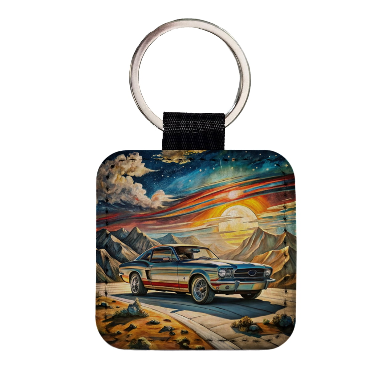 Classic Retro Muscle Car Art Faux Leather Square Keychain - Walmart.com