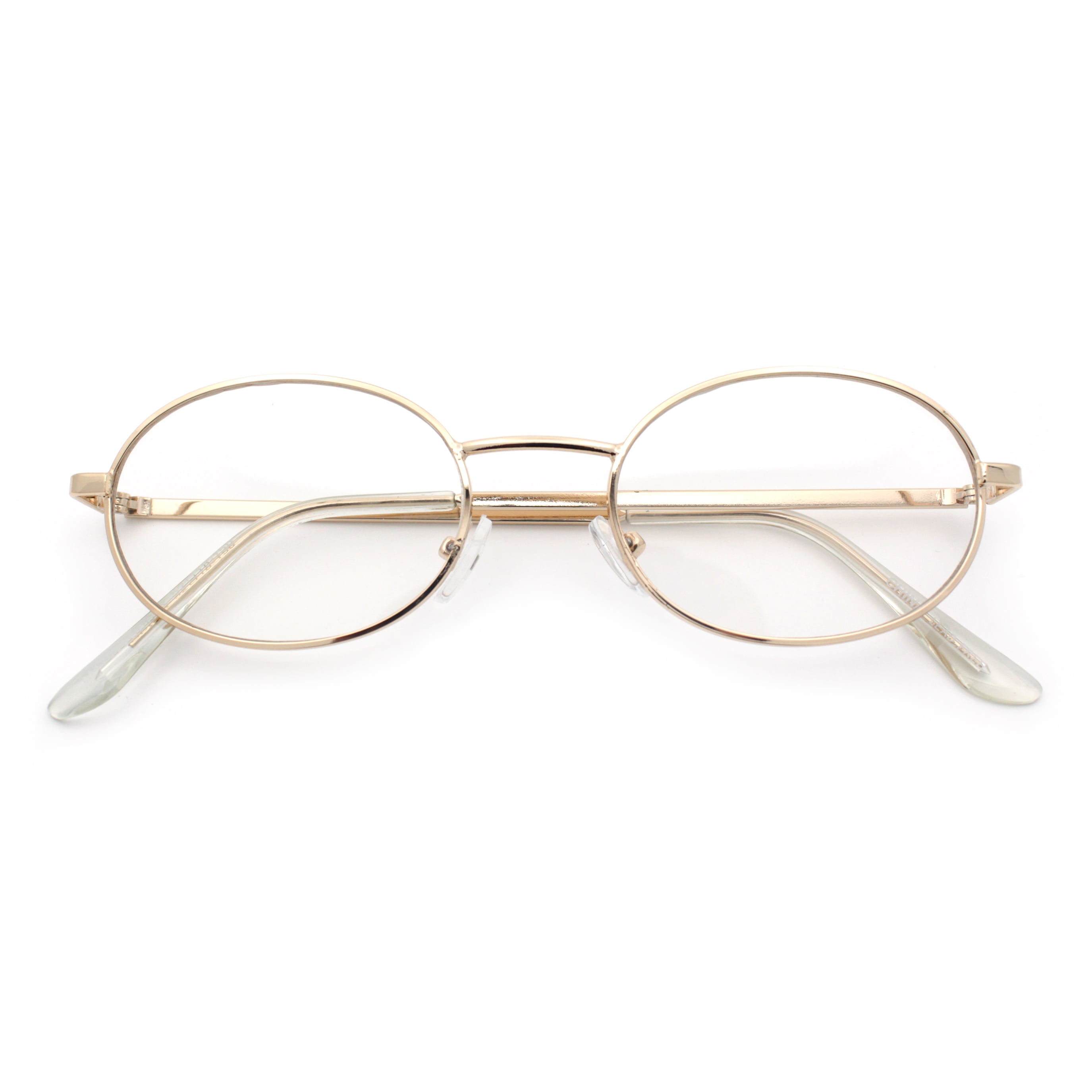 SA106 Classic Retro Oval Round Metal Rim Clear Lens Eyeglasses Gold - Clear - Walmart.com
