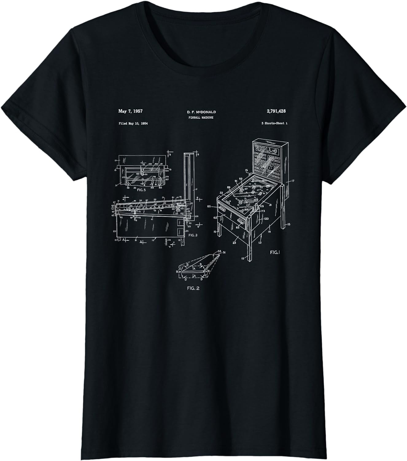 Classic Retro Pinball Design - Pinball Patent - Gift T-Shirt - Walmart.com