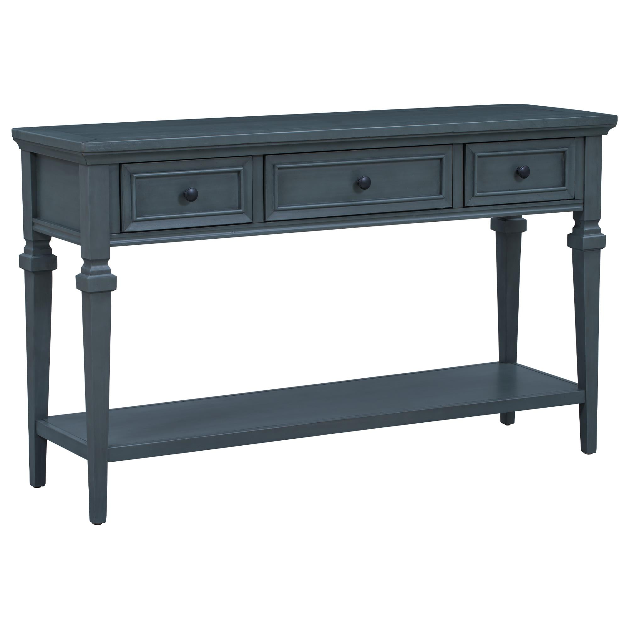 Classic Retro Style Console Table - 3 Top Drawers, Open Bottom Shelf ...