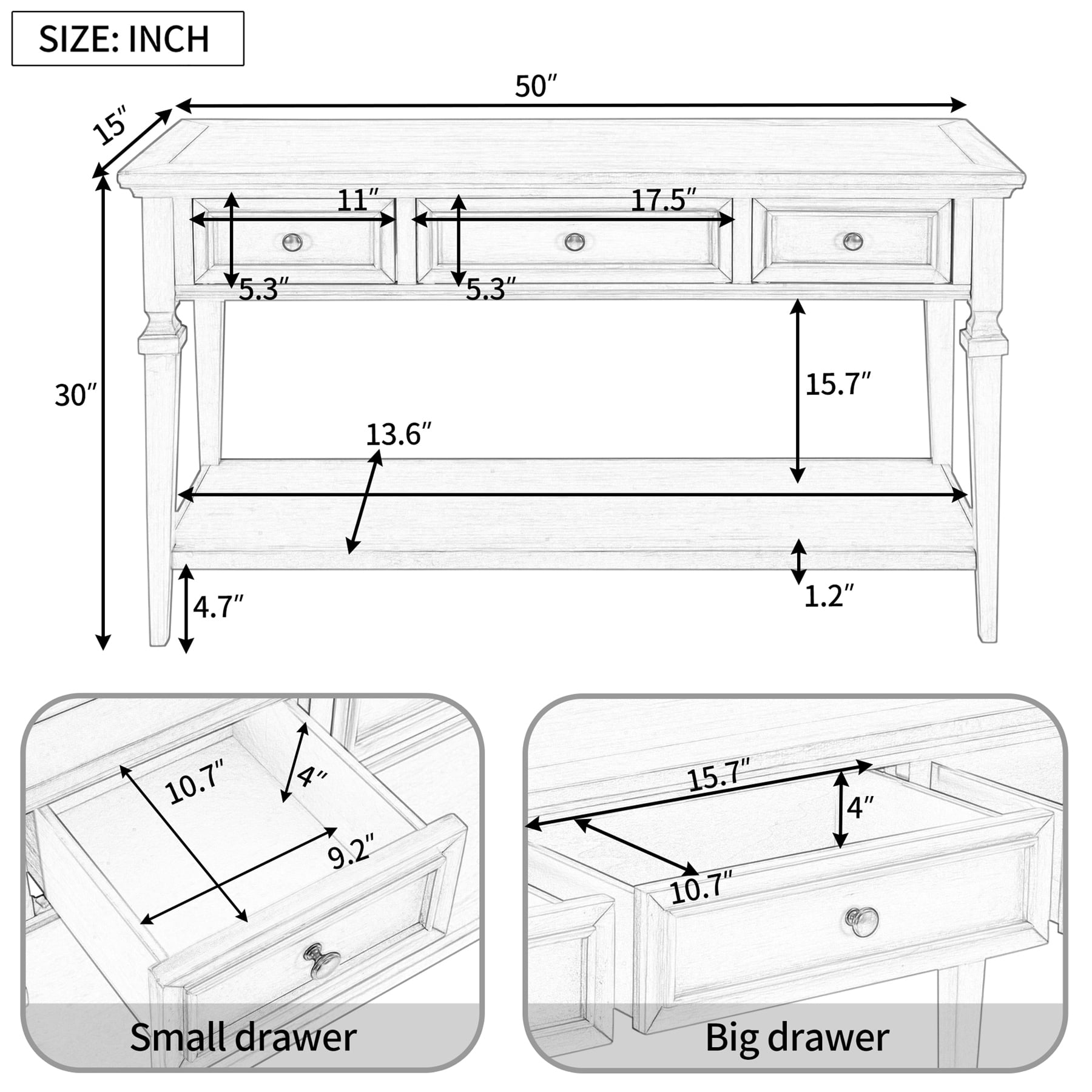Classic Retro Style Console Table with Three Drawers Espresso - Walmart.com