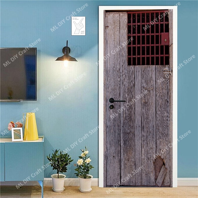 Classic Retro Wooden Door Stickers D Self-adhesive Home ration ...