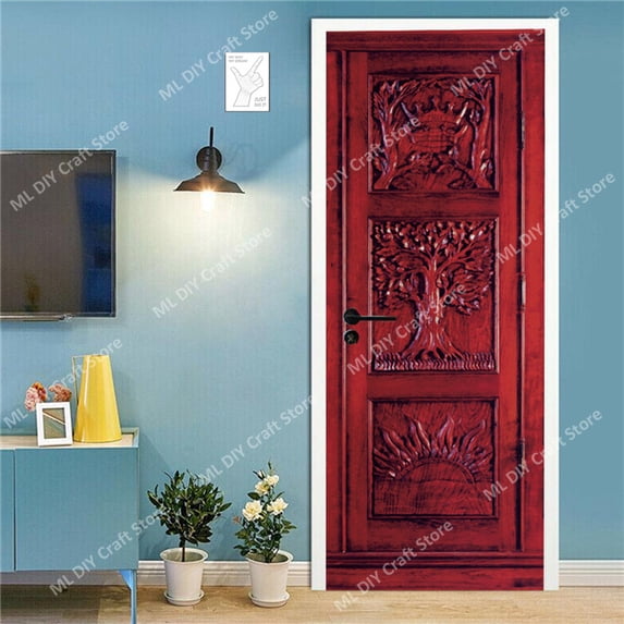 Classic Retro Wooden Door Stickers D Self-adhesive Home ration ...