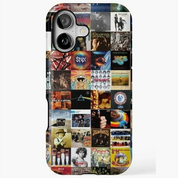 Classic Rock Album Collage Vintage Art iPhone Case 17 11 12 13 14 15 16 ...