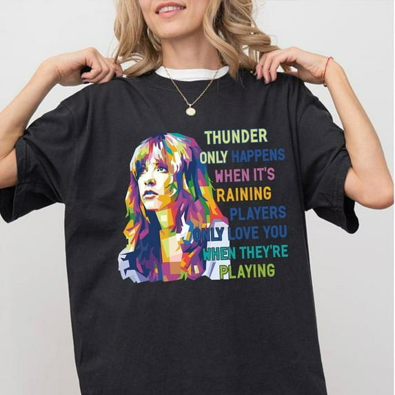 Classic Rock Print T-Shirt - 'Thunder Only When It's Raining' Lyric ...
