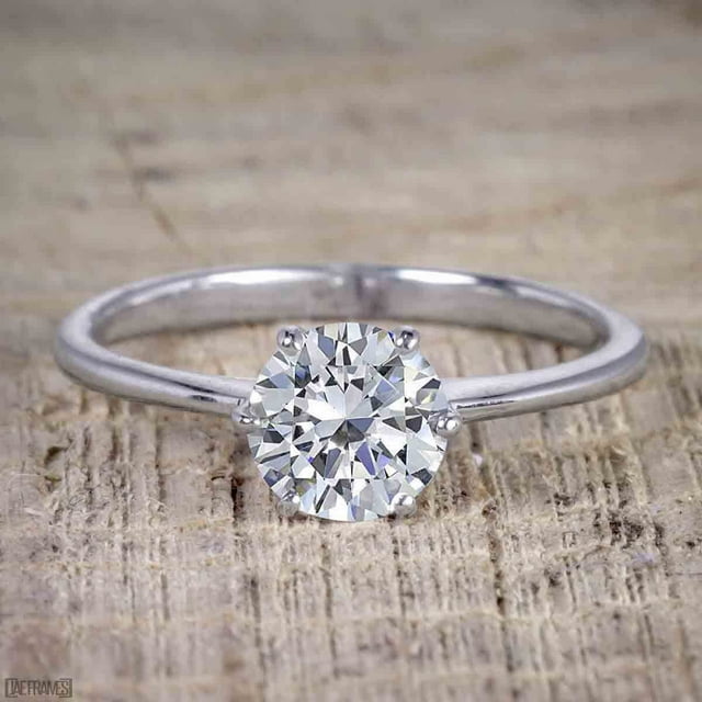 Classic Round Cut Solitaire 1 Carat Moissanite Diamond Engagement Ring With 18K White Gold ...