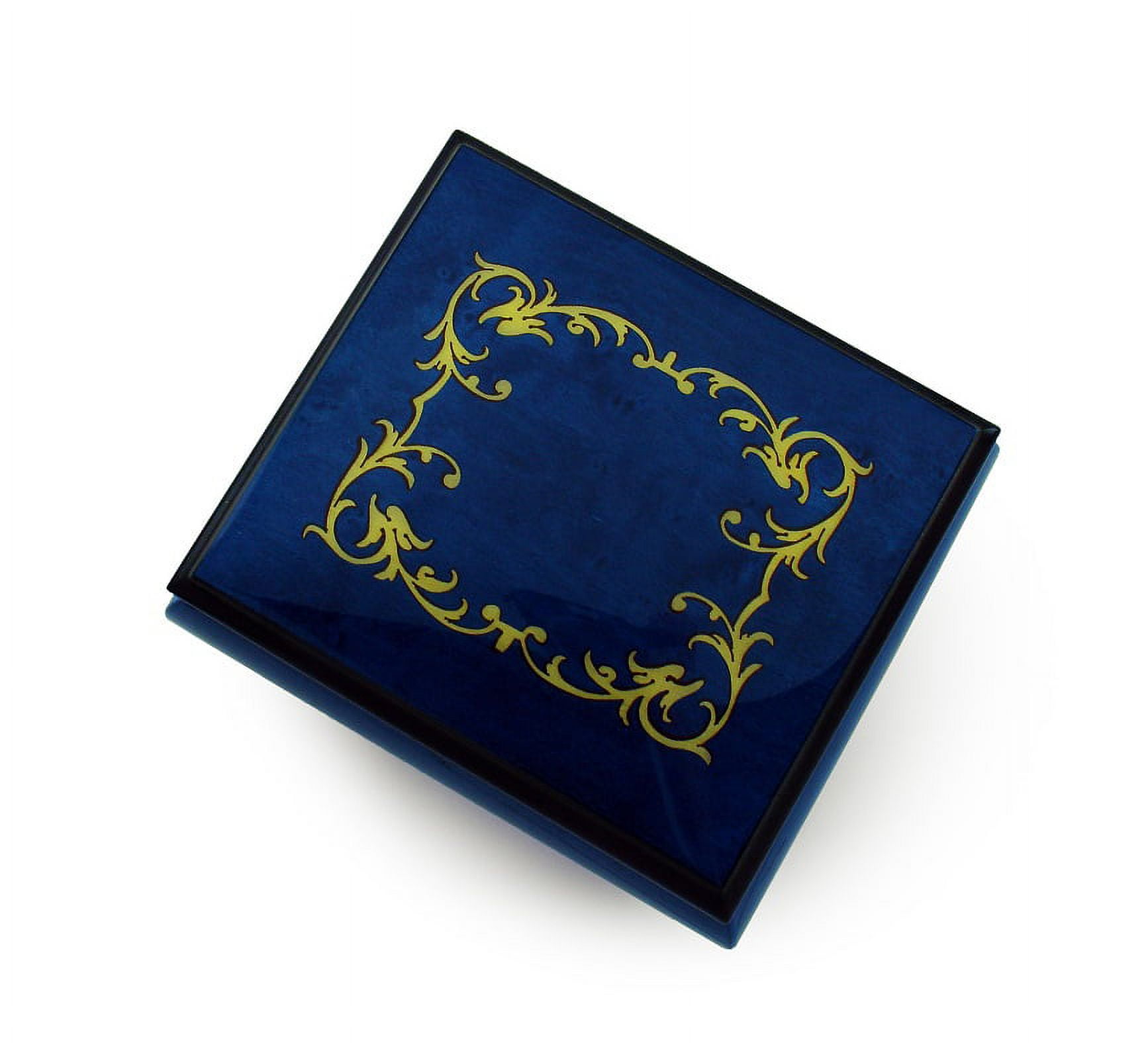 Classic Royal Blue Arabesque Wood Inlay Music Box - Romance de I'amour ...