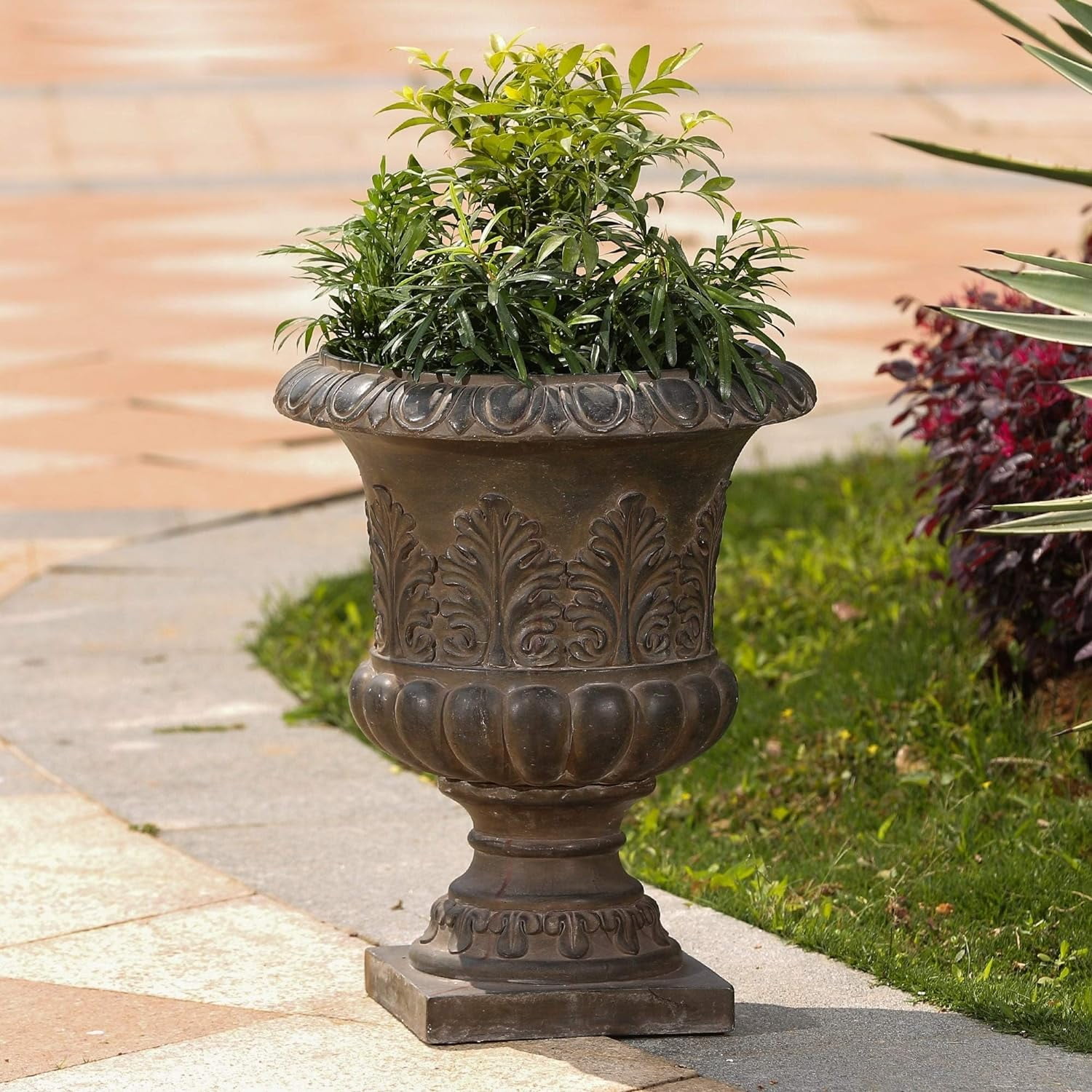 Classic Rustic Urn Planter Brown Traditional Round Handmade - Walmart.com