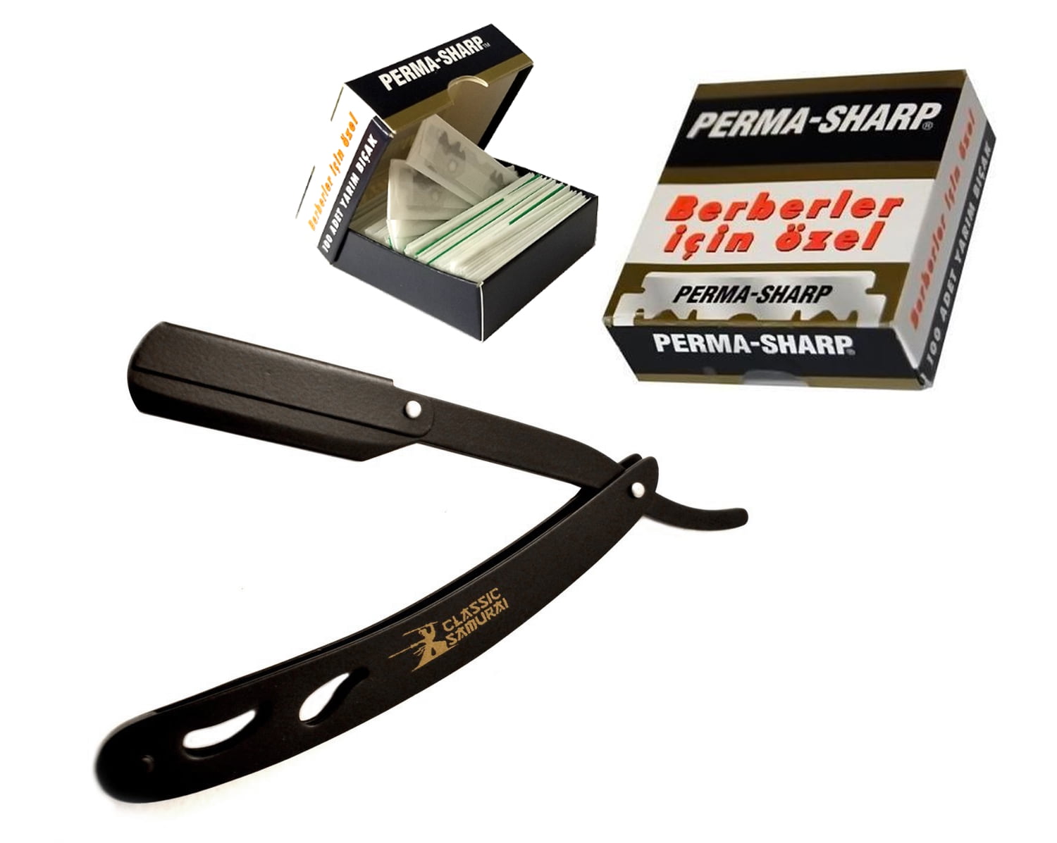 Classic Samurai CS-102 Matte Black Folding Straight Razor, Shavette ...