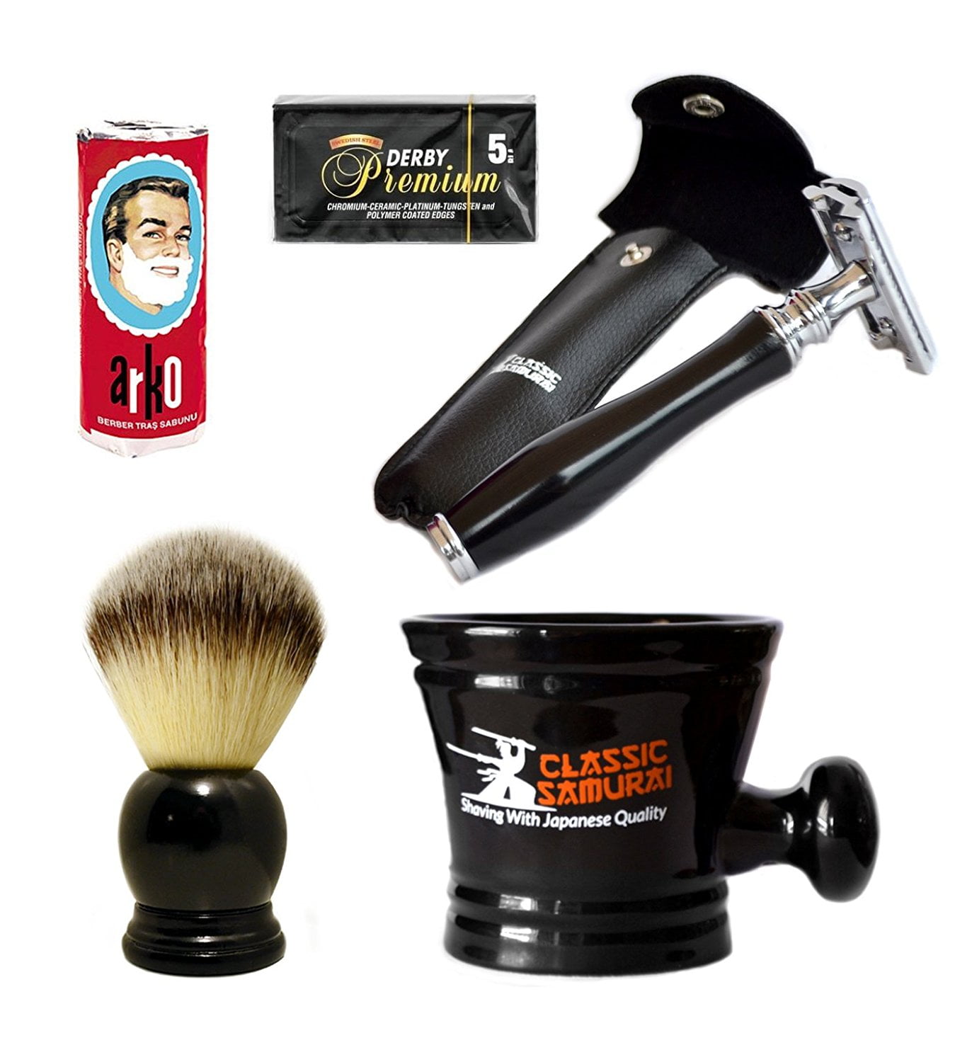Classic Samurai Double Edge Safety Razor Set, 5 Derby Premium Blades ...