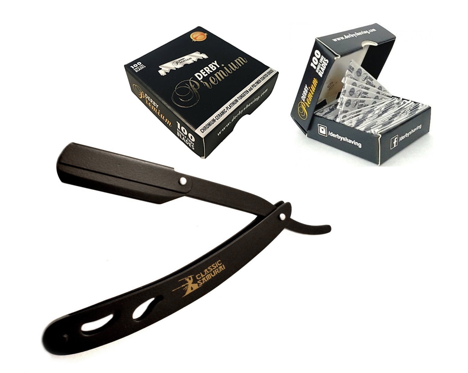 Classic Samurai Folding Straight Razor with 100 Derby Premium Single ...