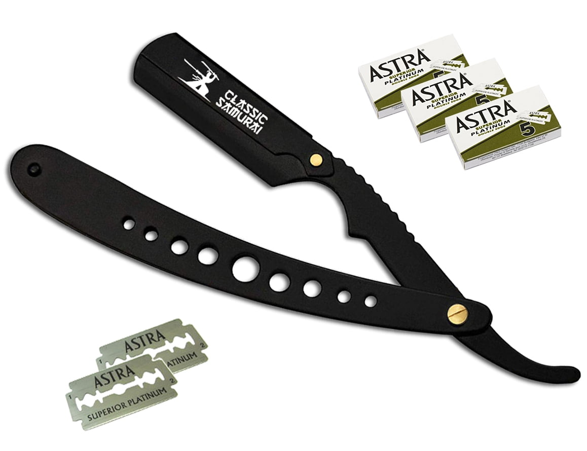 Classic Samurai Matte Black Folding Straight Razor, Shavette Manual ...
