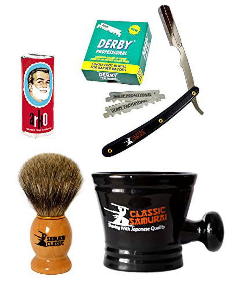Classic Samurai Men's Shaving Set with Stainless Steel Barber Straight ...