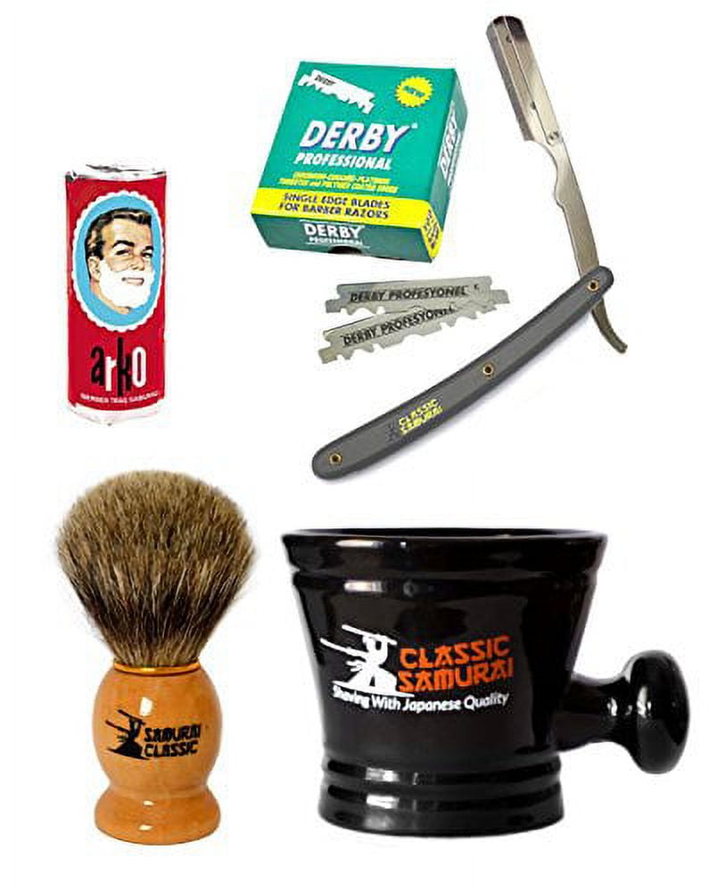 Classic Samurai Men's Shaving Set with CS-101G Barber Straight Razor ...