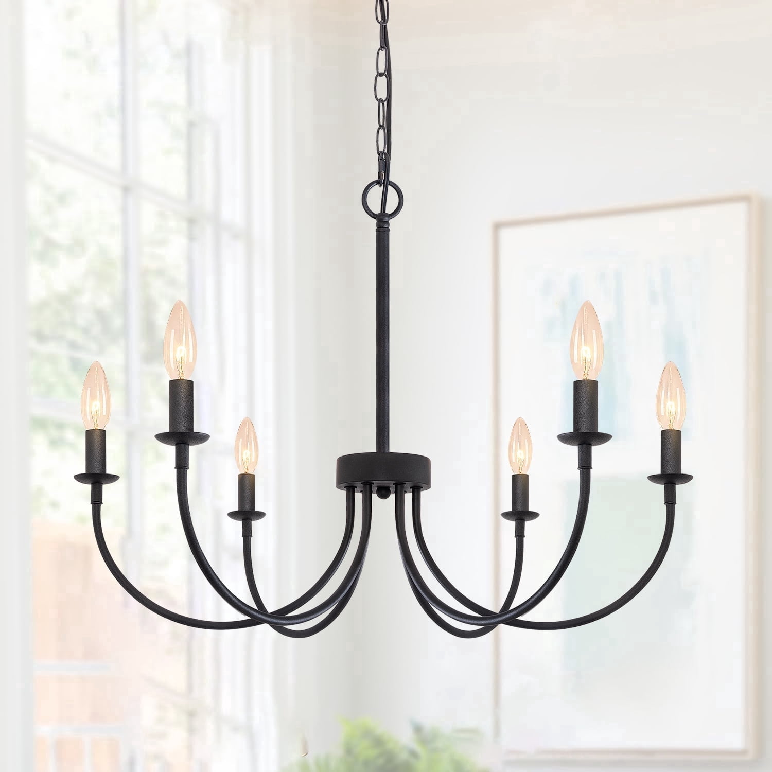 Classic Sand Black 6-Light Dimmable Chandelier, Traditional Candle ...