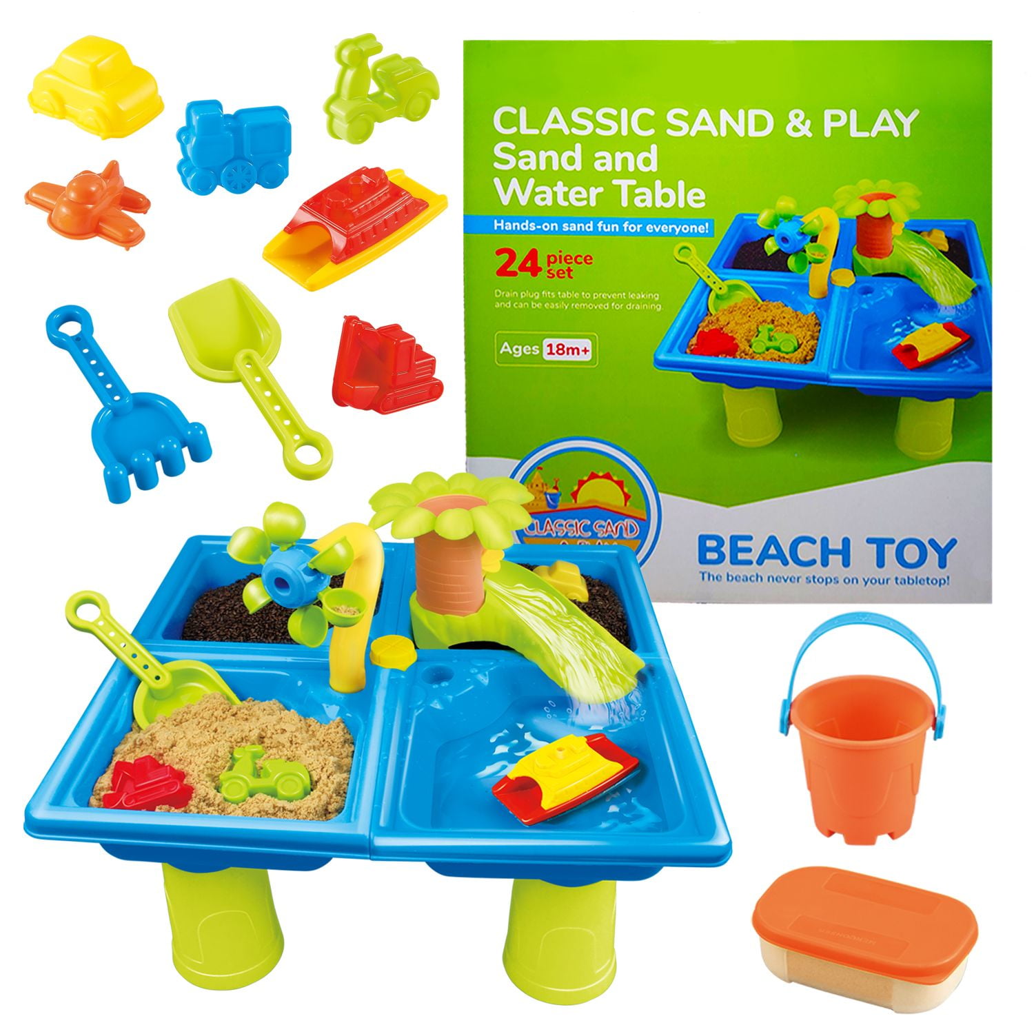 Classic Sand & Play Sand and Water Table for Kids, 24 Pc Set, Fun ...