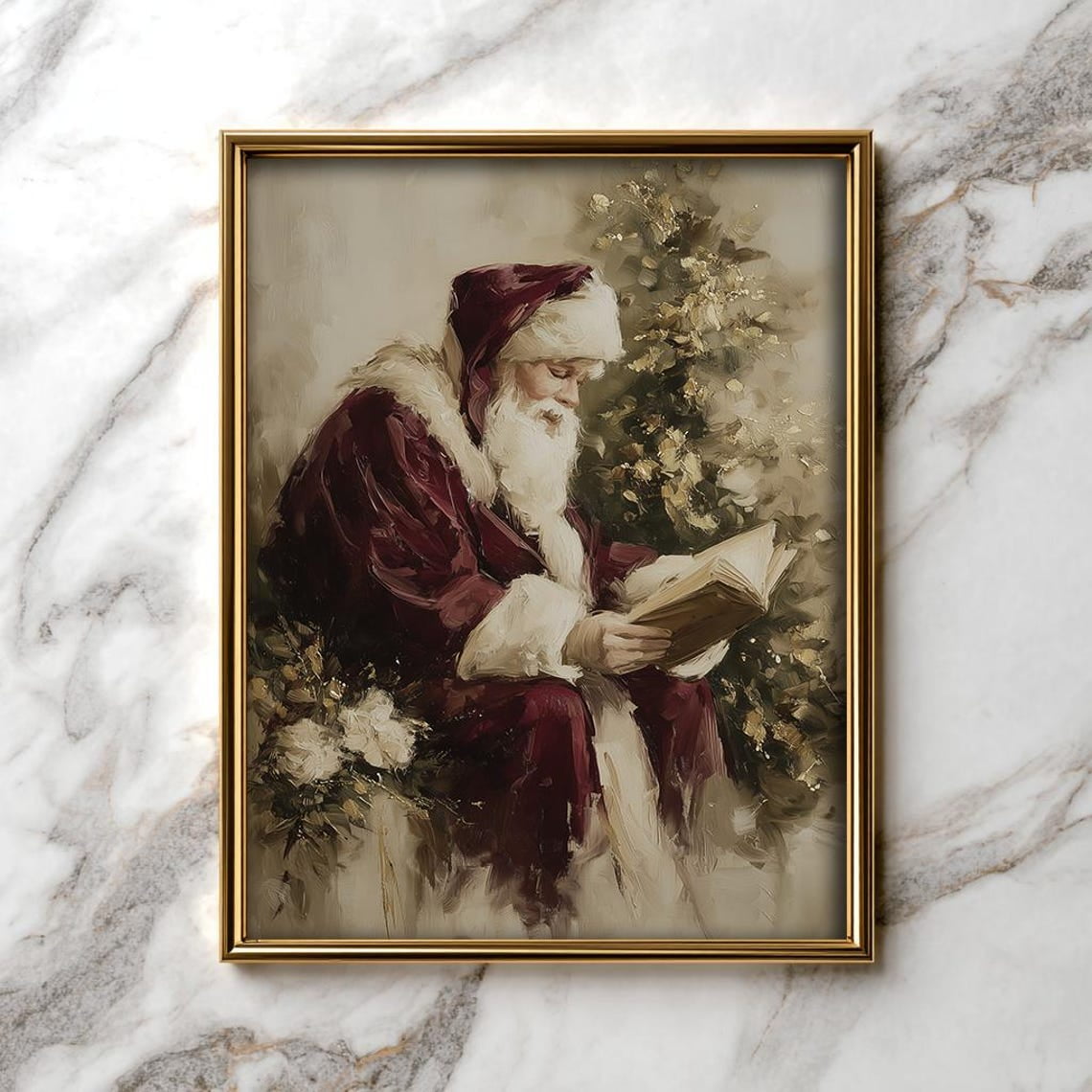 Classic Santa Claus Portrait - Cozy Vintagewall Art, Santa Reading ...