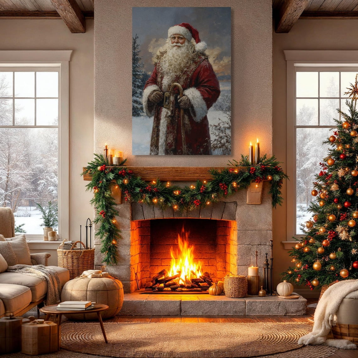 Classic Santa Claus Wall Art Winter Wonderland Poster Winter Holiday ...