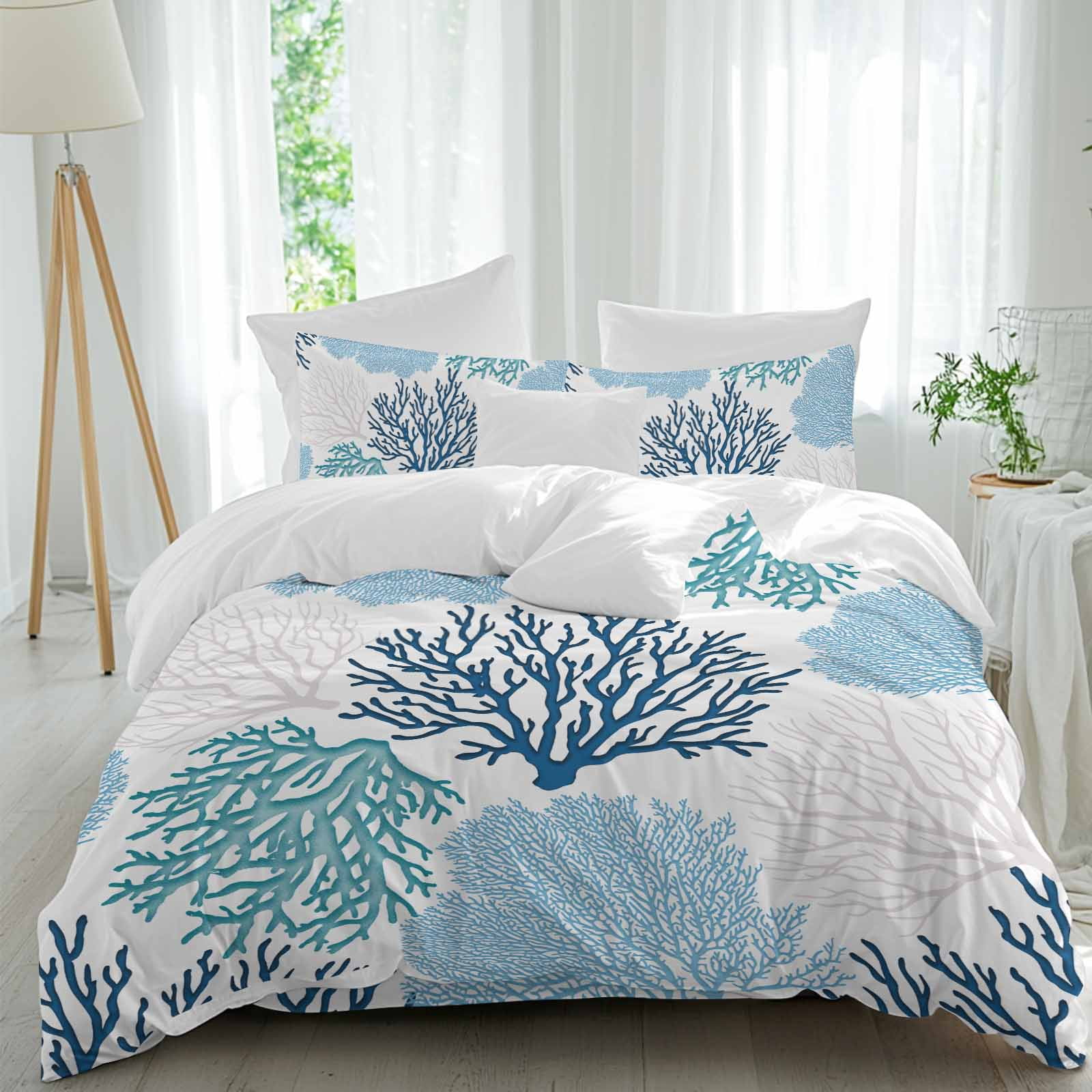Classic Sea Blue Coral Full Size Bed Set,Abstract Marine Life Scenery ...