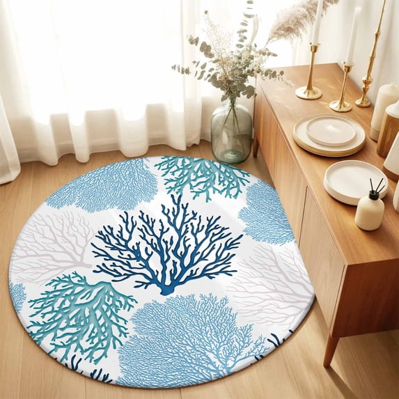 Classic Sea Blue Coral Round Area Rug 3ft,Living Room Rug Non-Slip ...