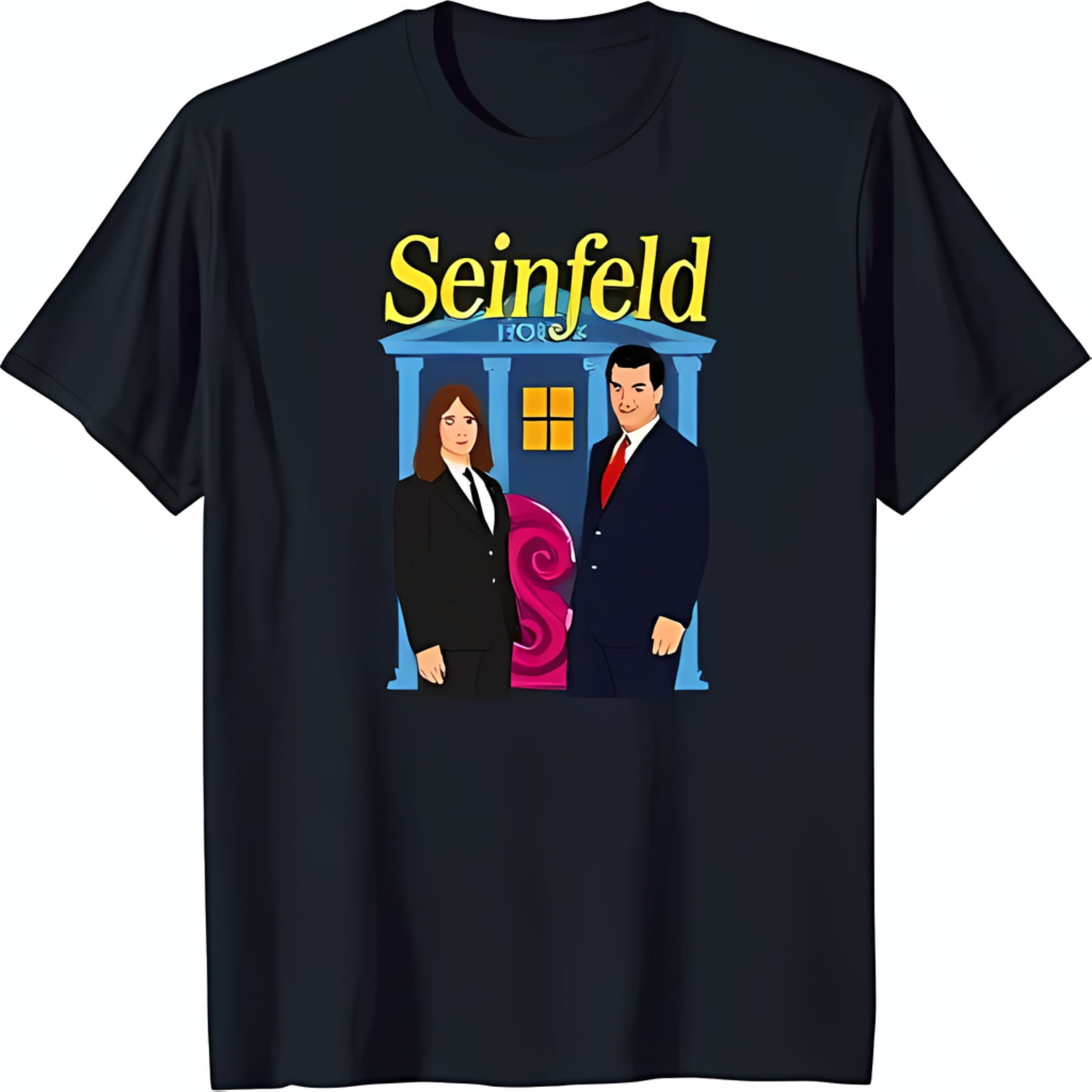 Classic Seinfeld Black T-Shirt with Iconic & Jerry & Elaine Graphic ...