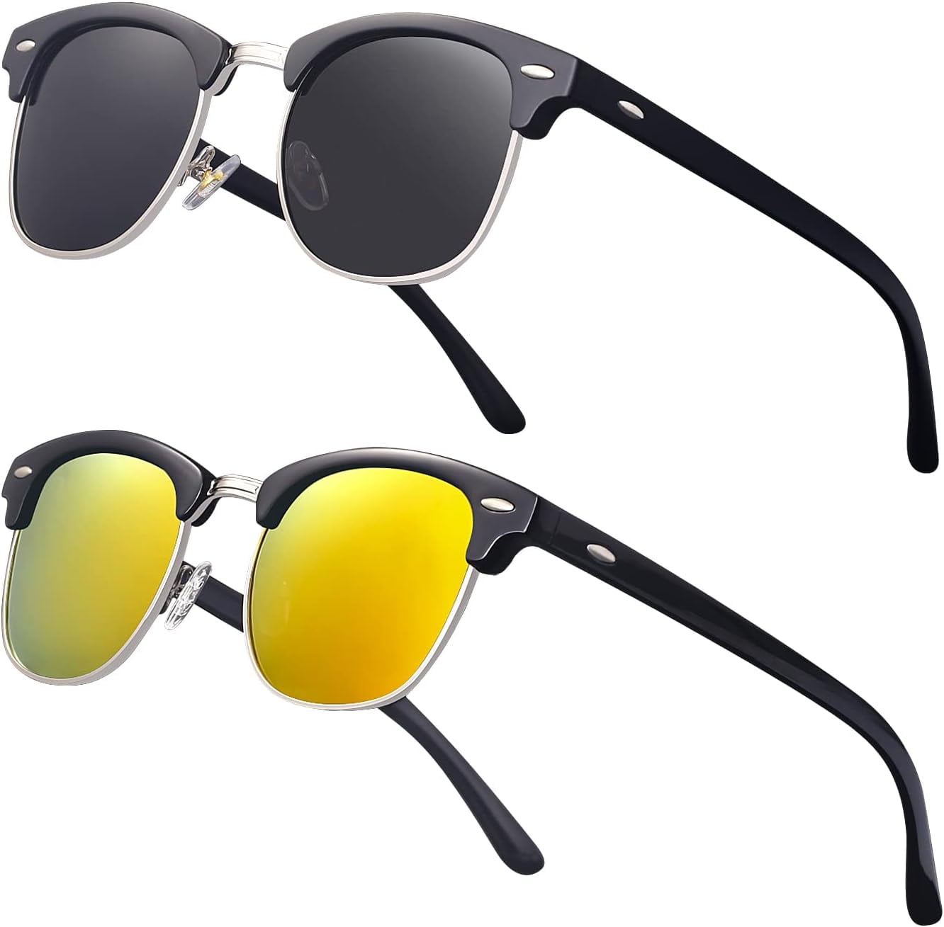 Classic Semi Rimless Polarized Sunglasses for Men Women Half Frame ...