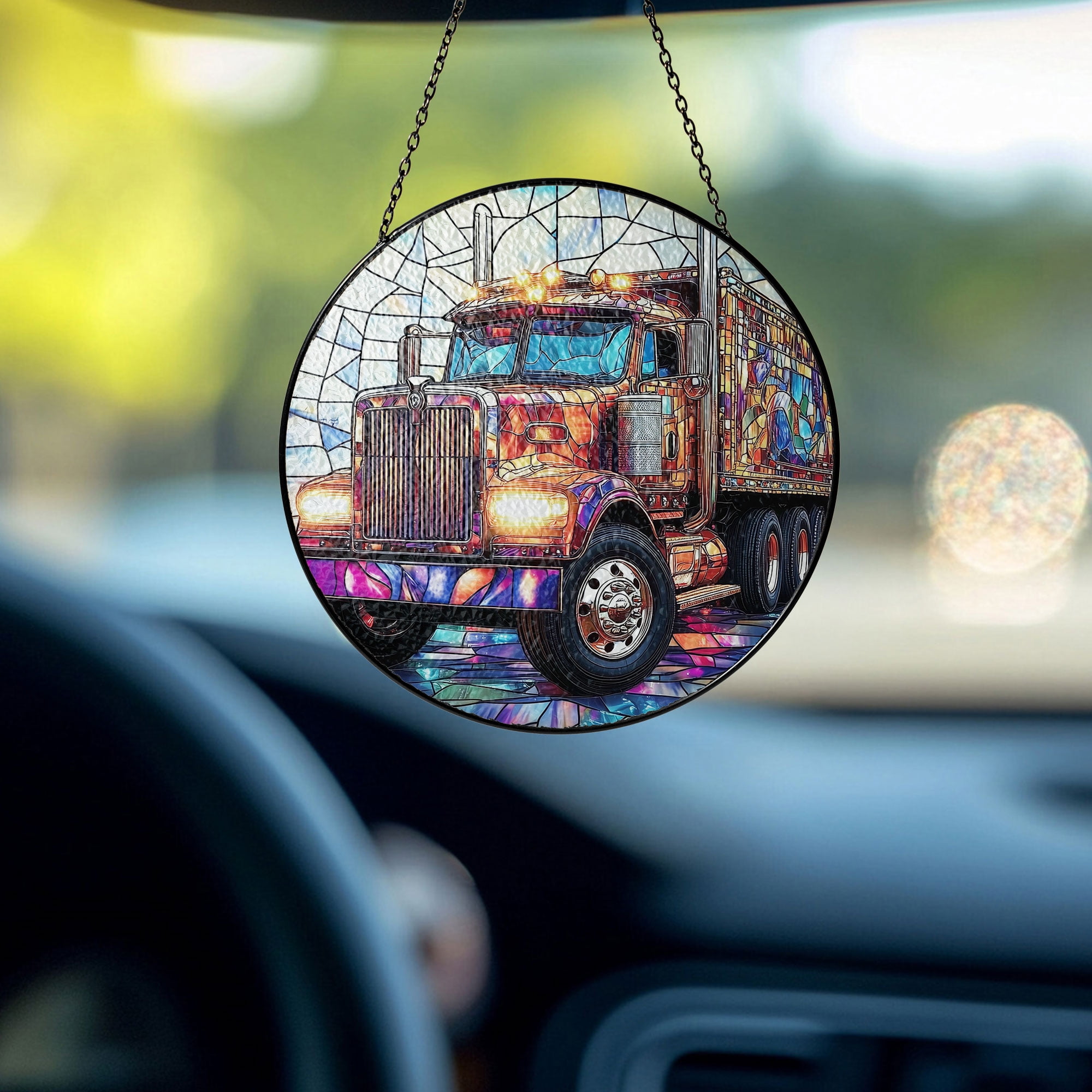 Classic Semi Truck 2D Flat Stained Glass Window Hanging - Vintage Big ...