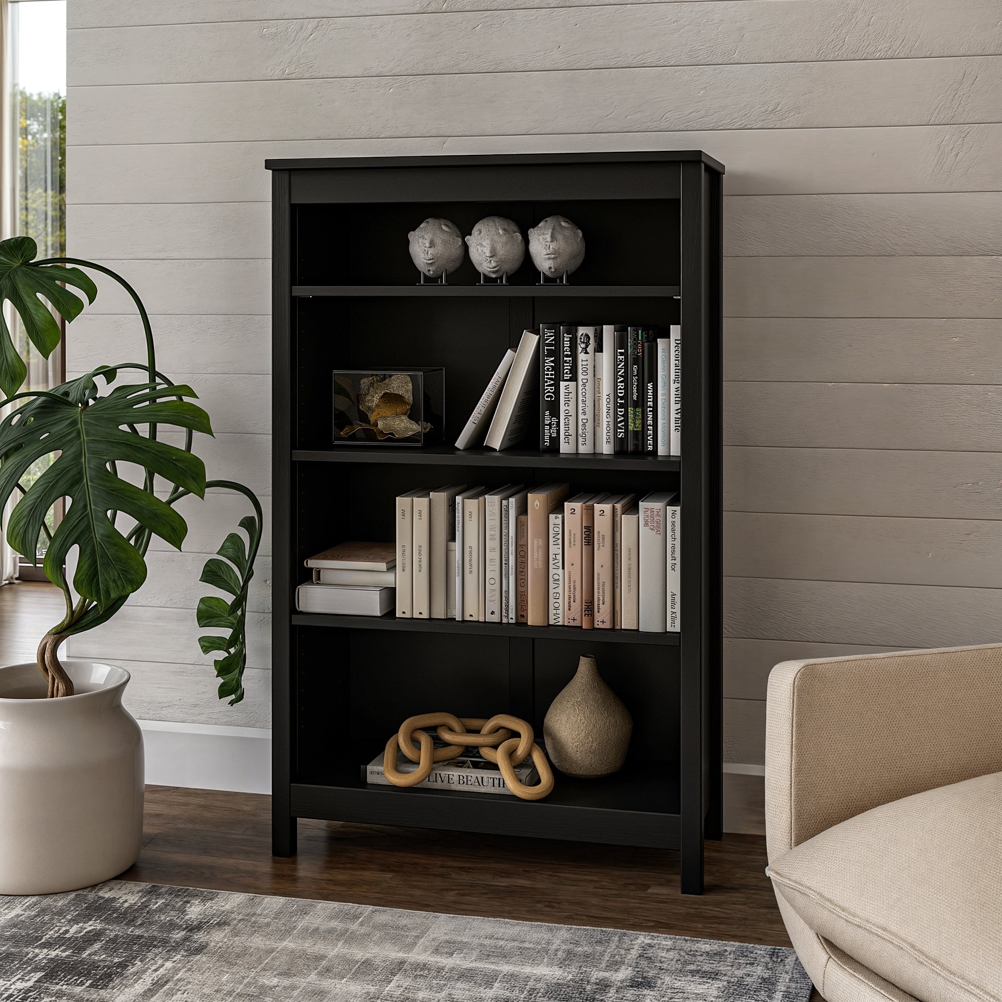 Camaflexi Classic Shaker Style Bookshelf, Solid Wood Bookcase with MDF ...