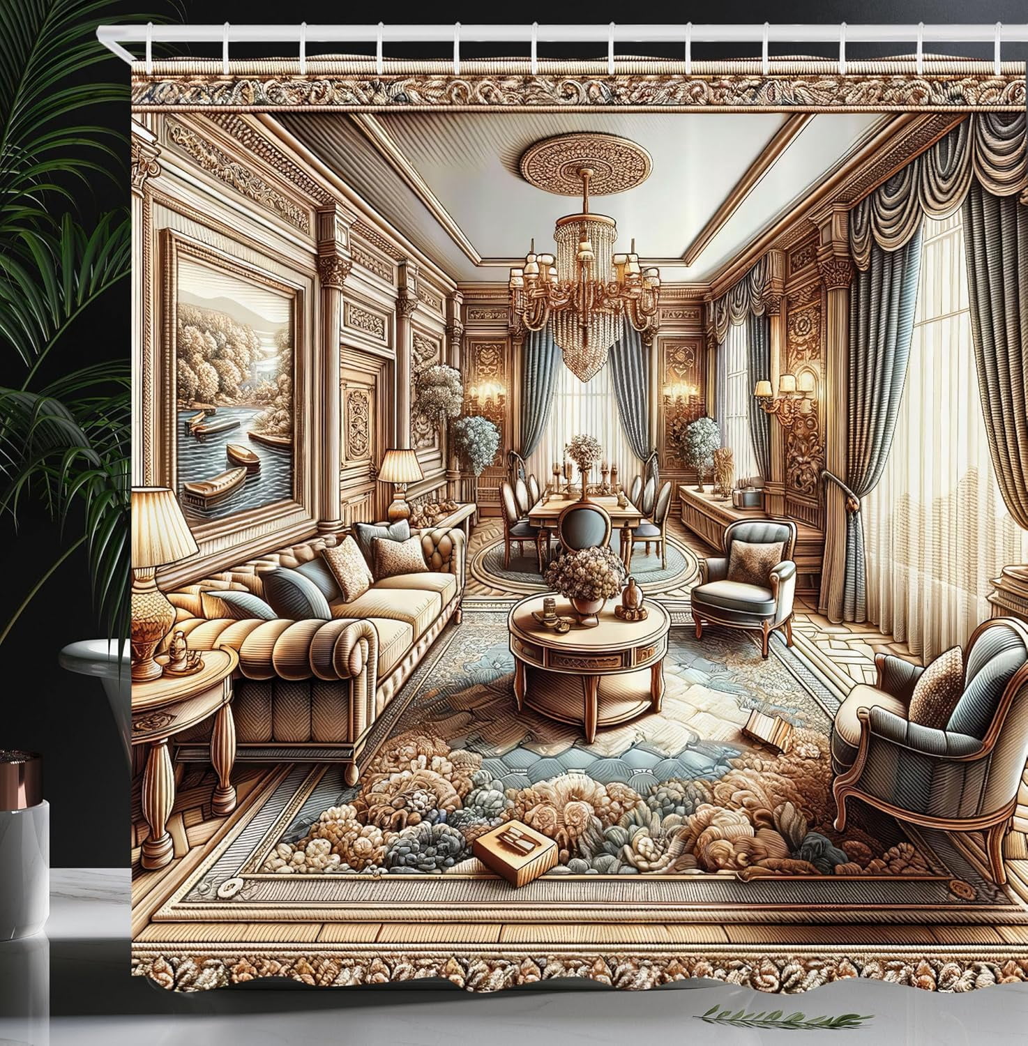 Classic Shower Curtain, Opulent Illustration of a Luscious Room ...