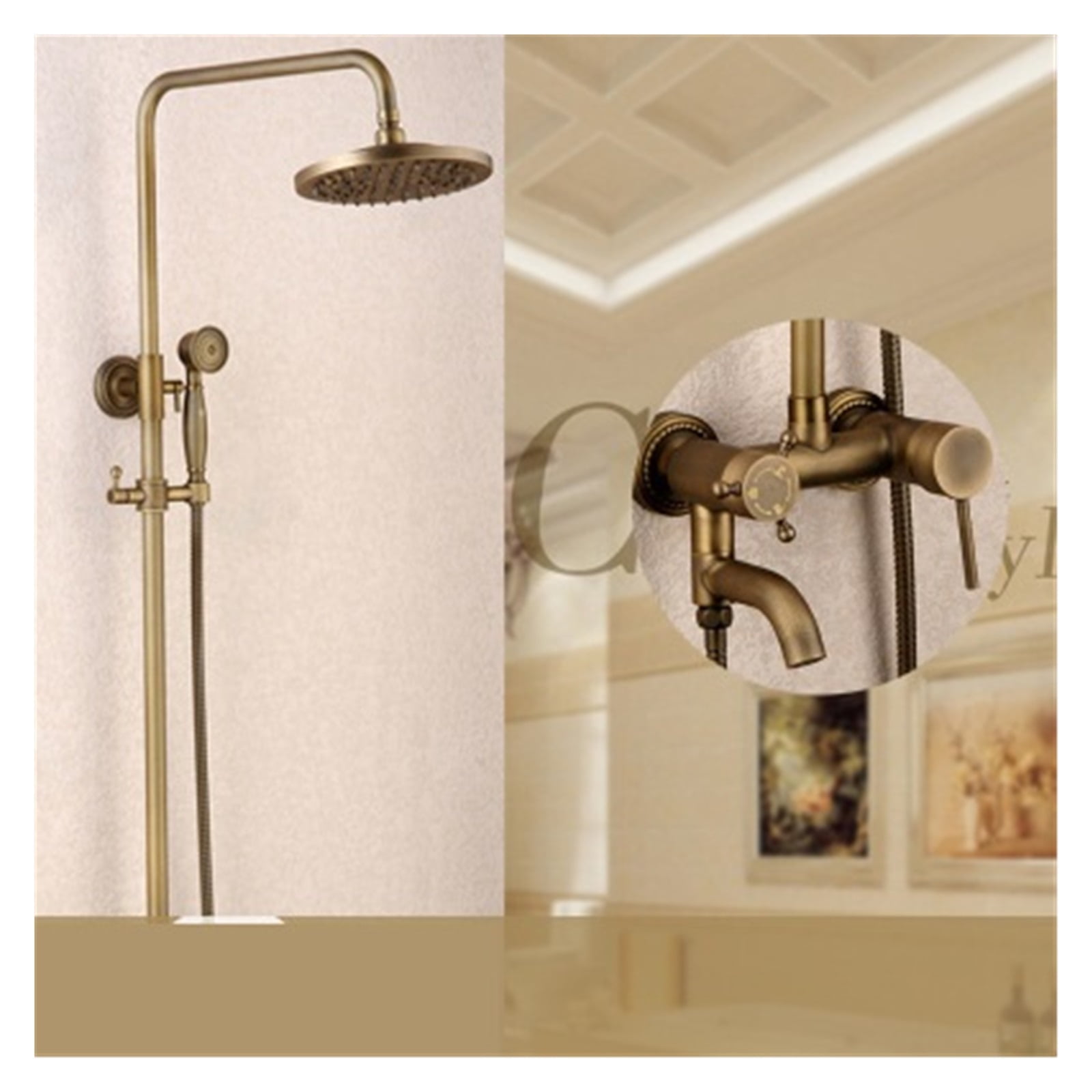 Classic Shower Set Antique Brass Bathroom Shower Faucet System Set ...