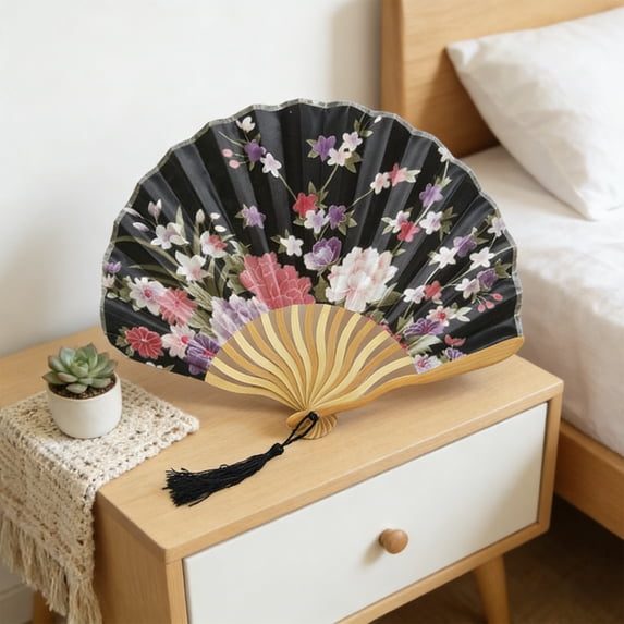 Classic Silk Folding Fan, Bamboo Rib Hand Fan for Wedding Party Stage ...