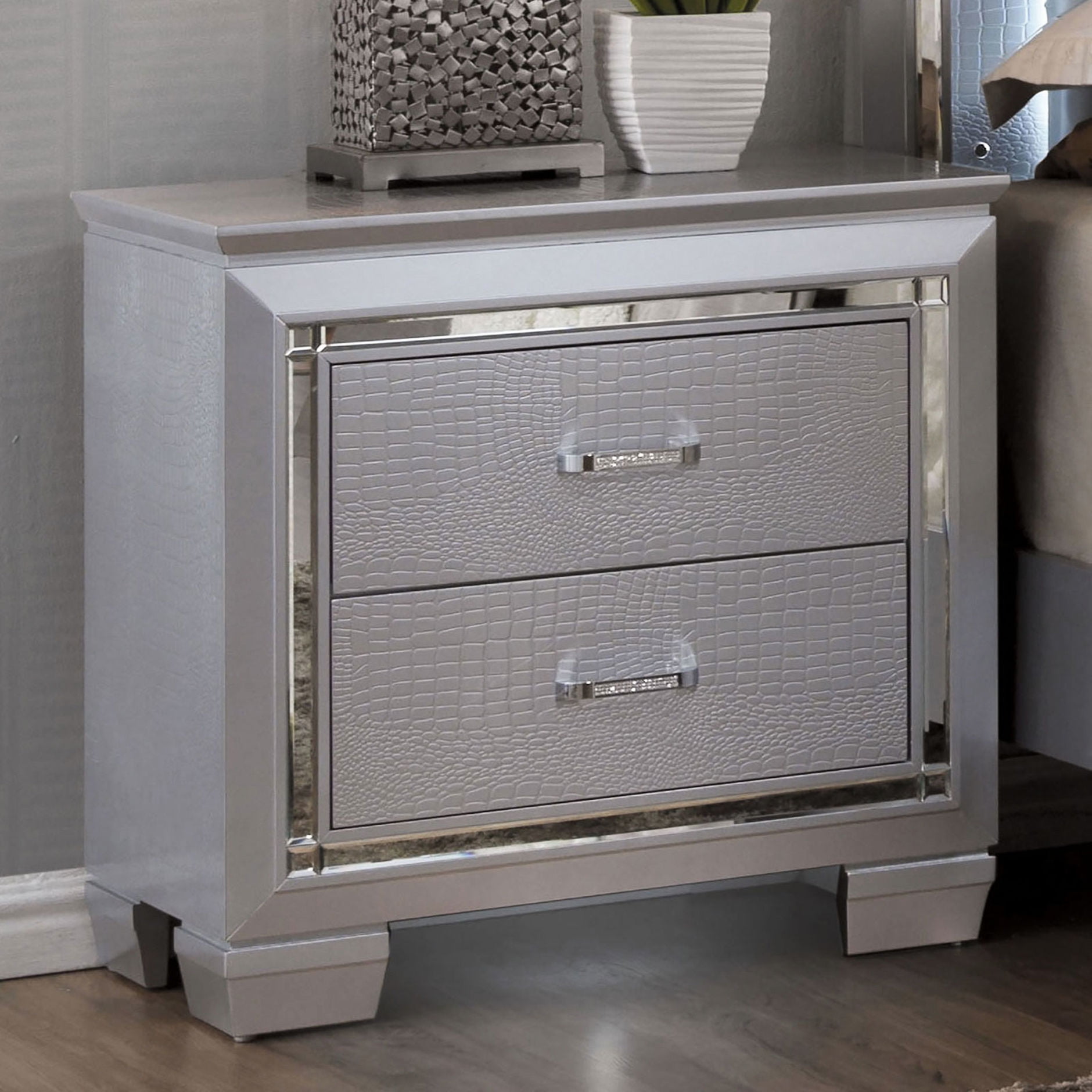 Classic Silver Bedside Table | Bedroom Storage with LED Glow ...