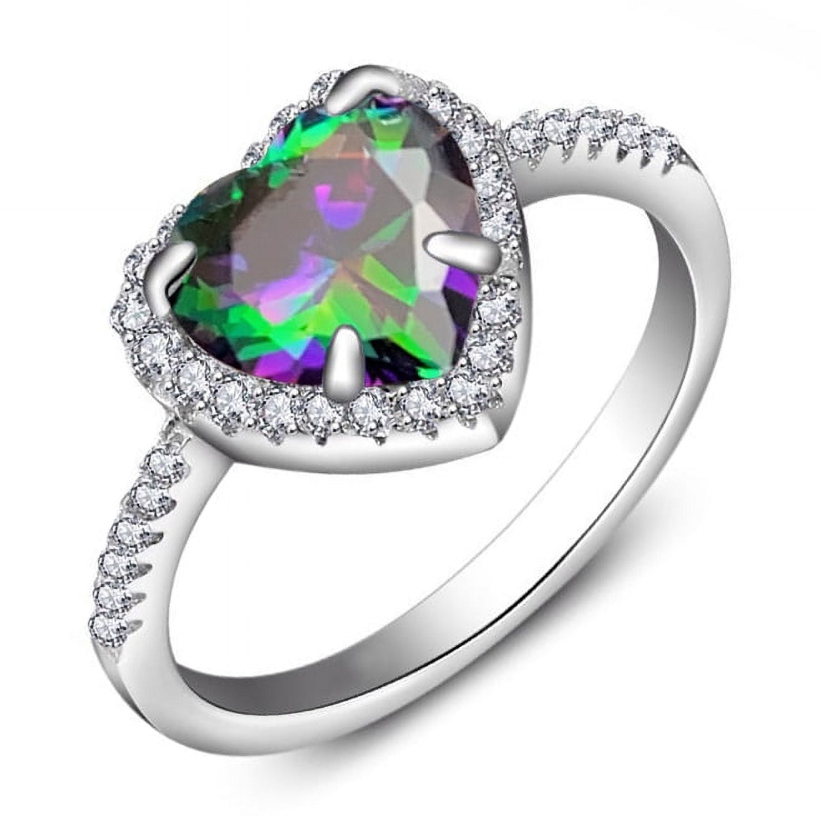 Classic Silver Color Heart Engagement Rings For Women White Red CZ ...