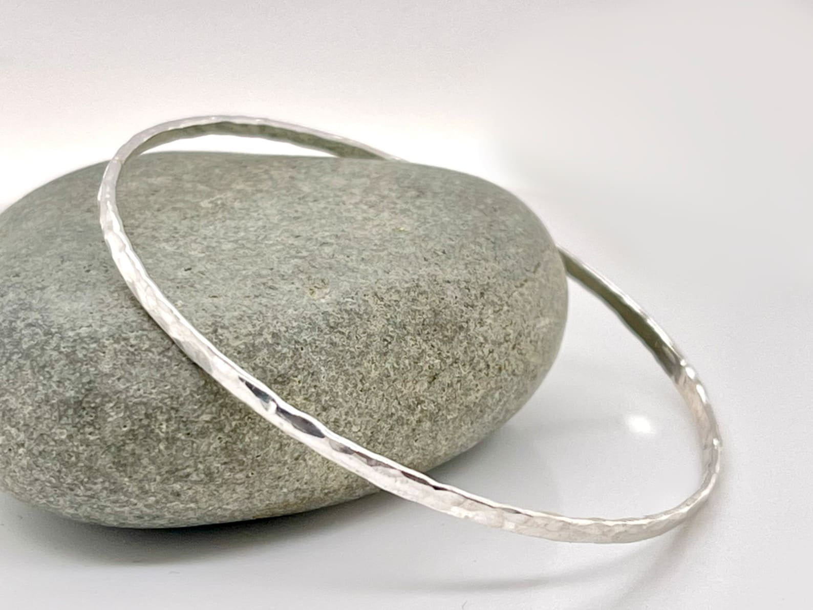 Classic Silver Hammered Bangle, Medium Weight Bangle, Sterling Silver Bangle, .925 Silver Bangle ...
