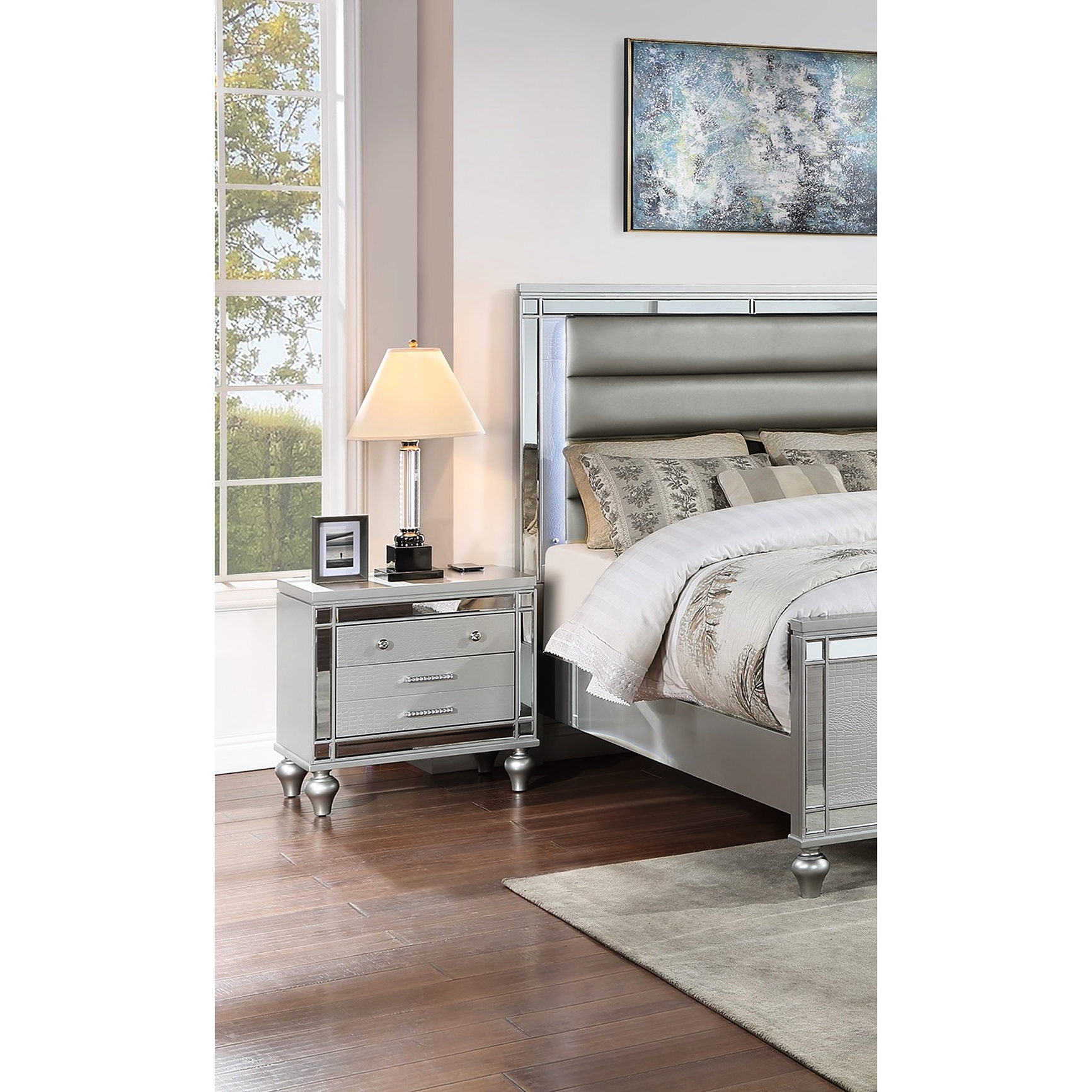 Classic Silver Nightstand with Mirror Panel and Chic Design - Add ...