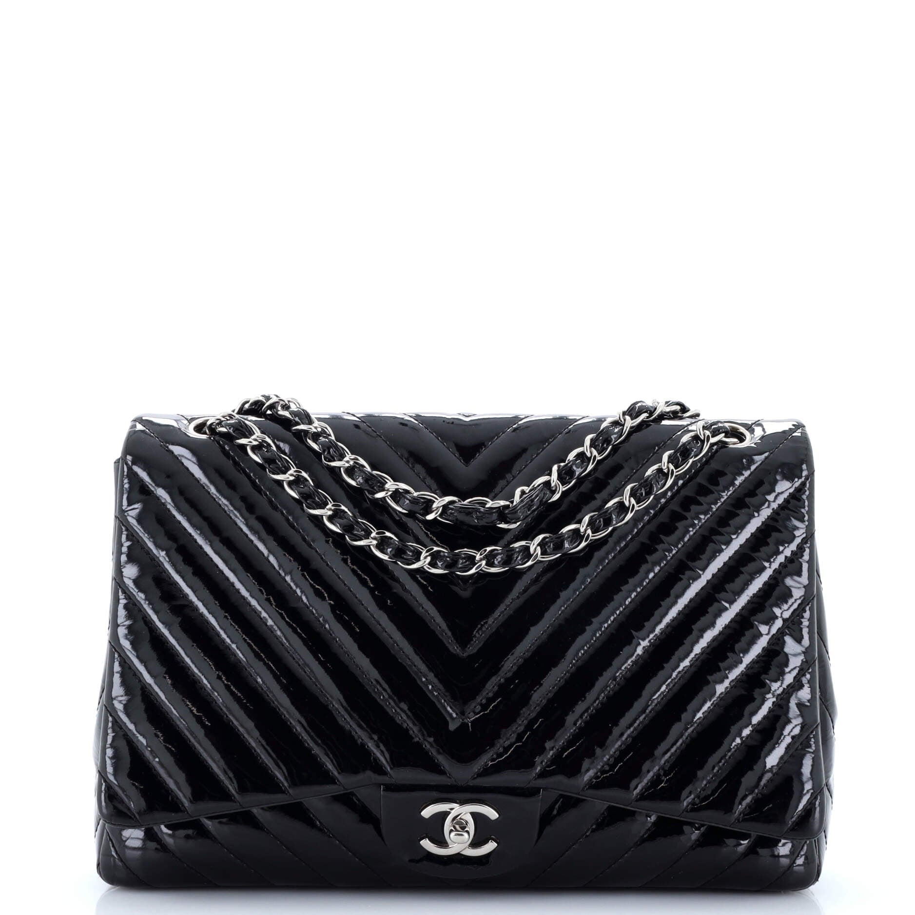 Pre-Owned Classic Single Flap Bag Chevron Patent Maxi By Rebag ...