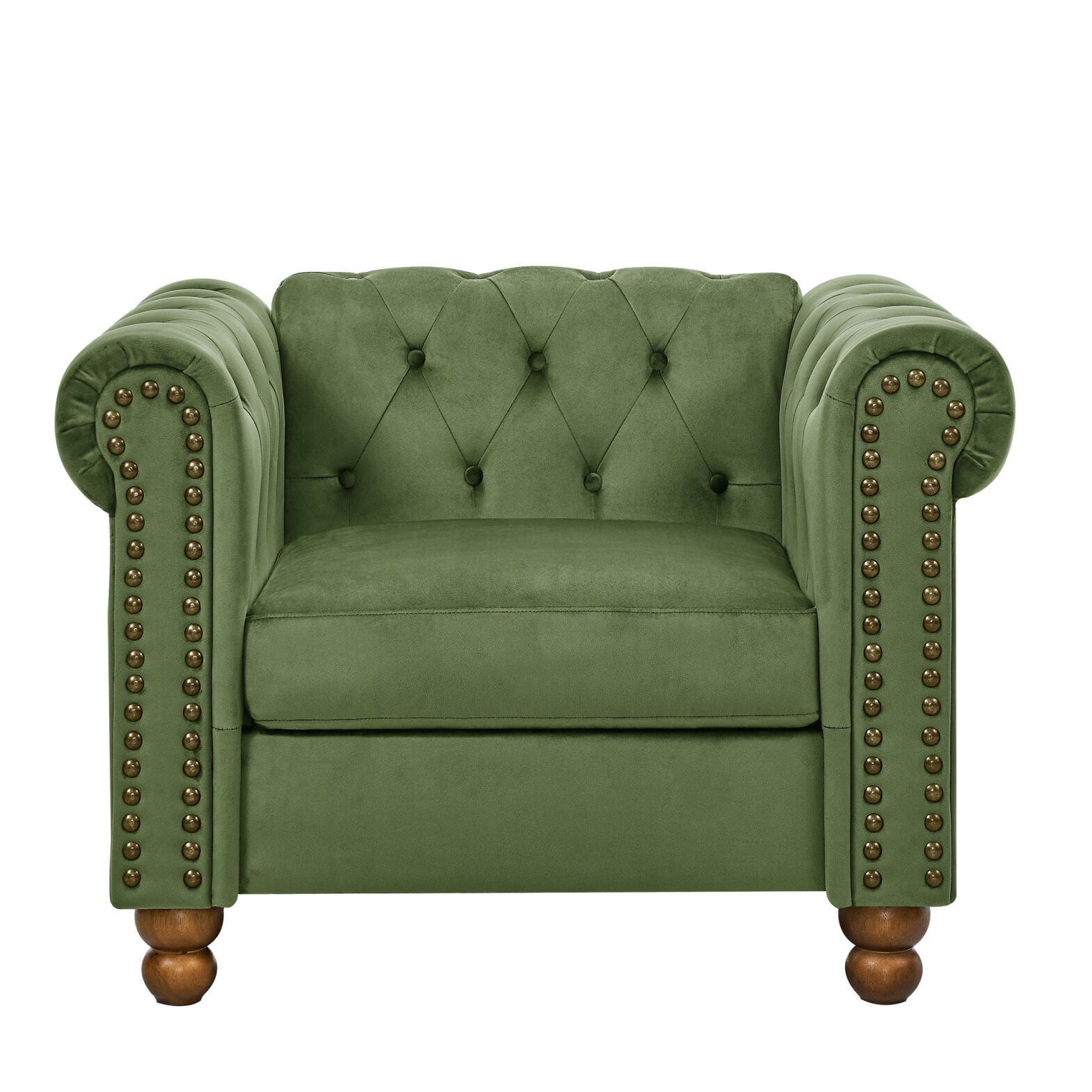Classic Single Sofa, Velvet Sofa with Square Arms, Button Tufted ...
