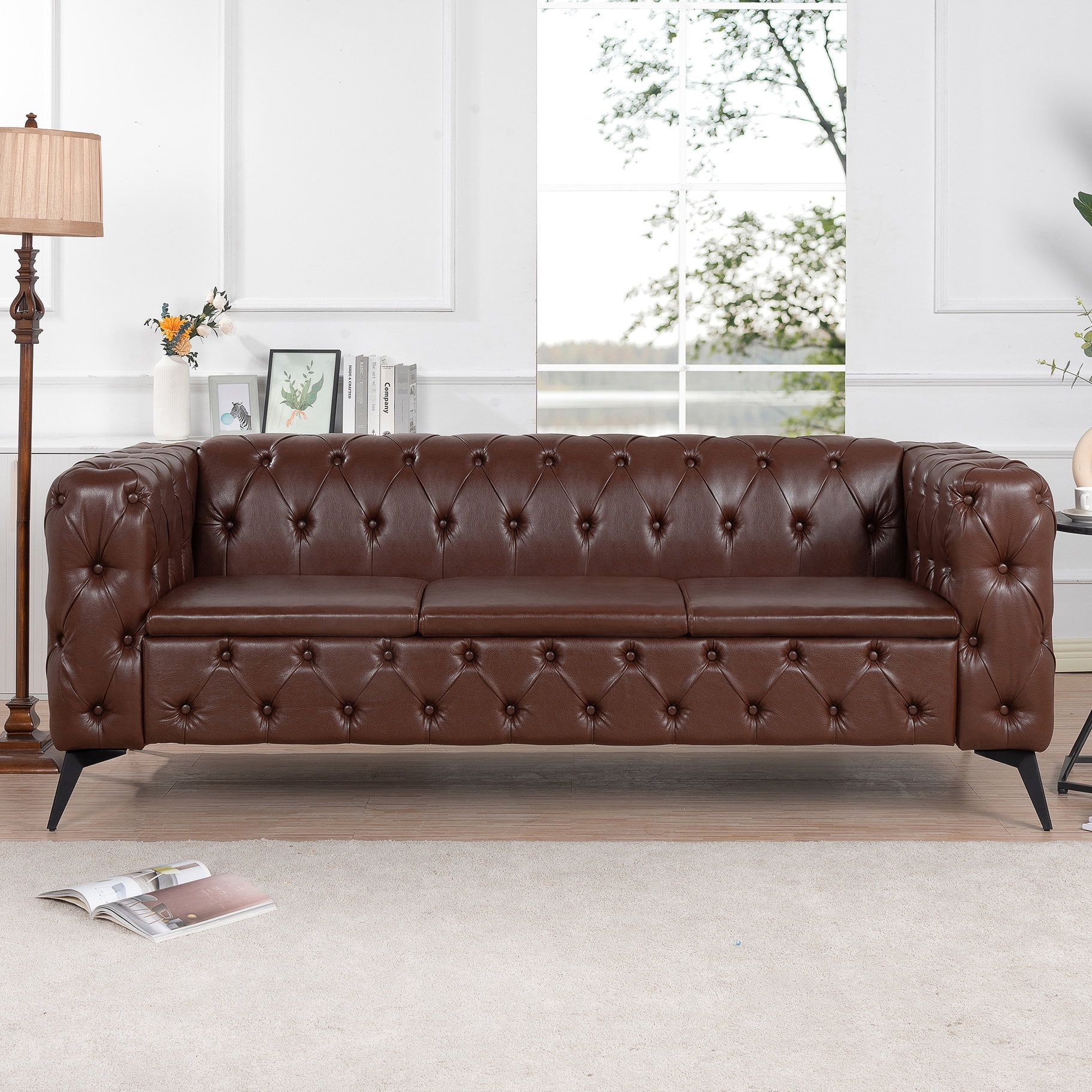 Classic Sled Design & Novel Diagonal Iron Feet - Sofa for Family ...