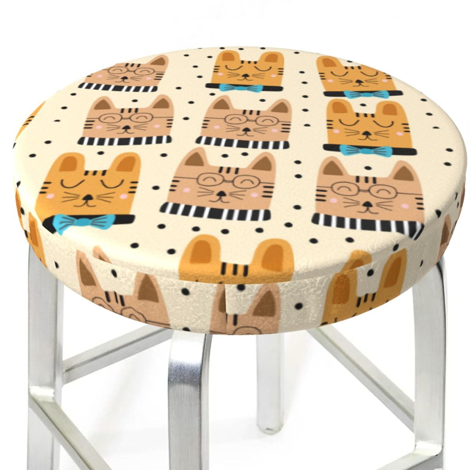 Classic Smiling Cartoon Cat Round Bar Stool Covers, Soft Velvet Bar ...
