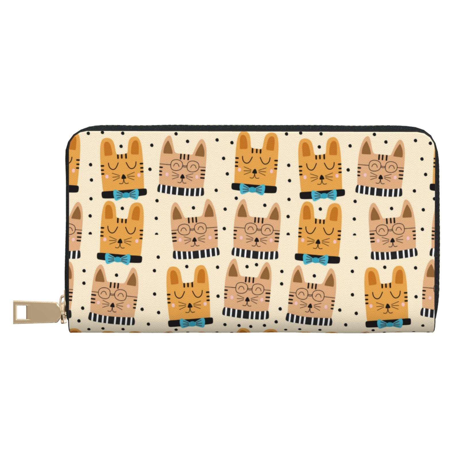 Classic Smiling Cartoon Cat Wallet Women, Leather Bifold Multi Card ...