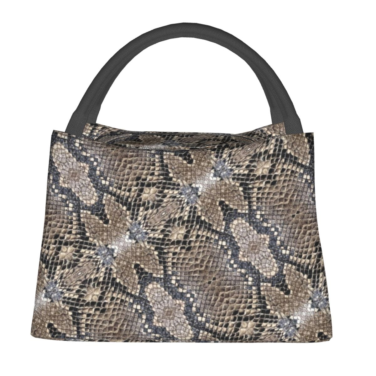 Classic Snakeskin Lunch Bag Grey and Silvers Snake Portable Lunch Box ...