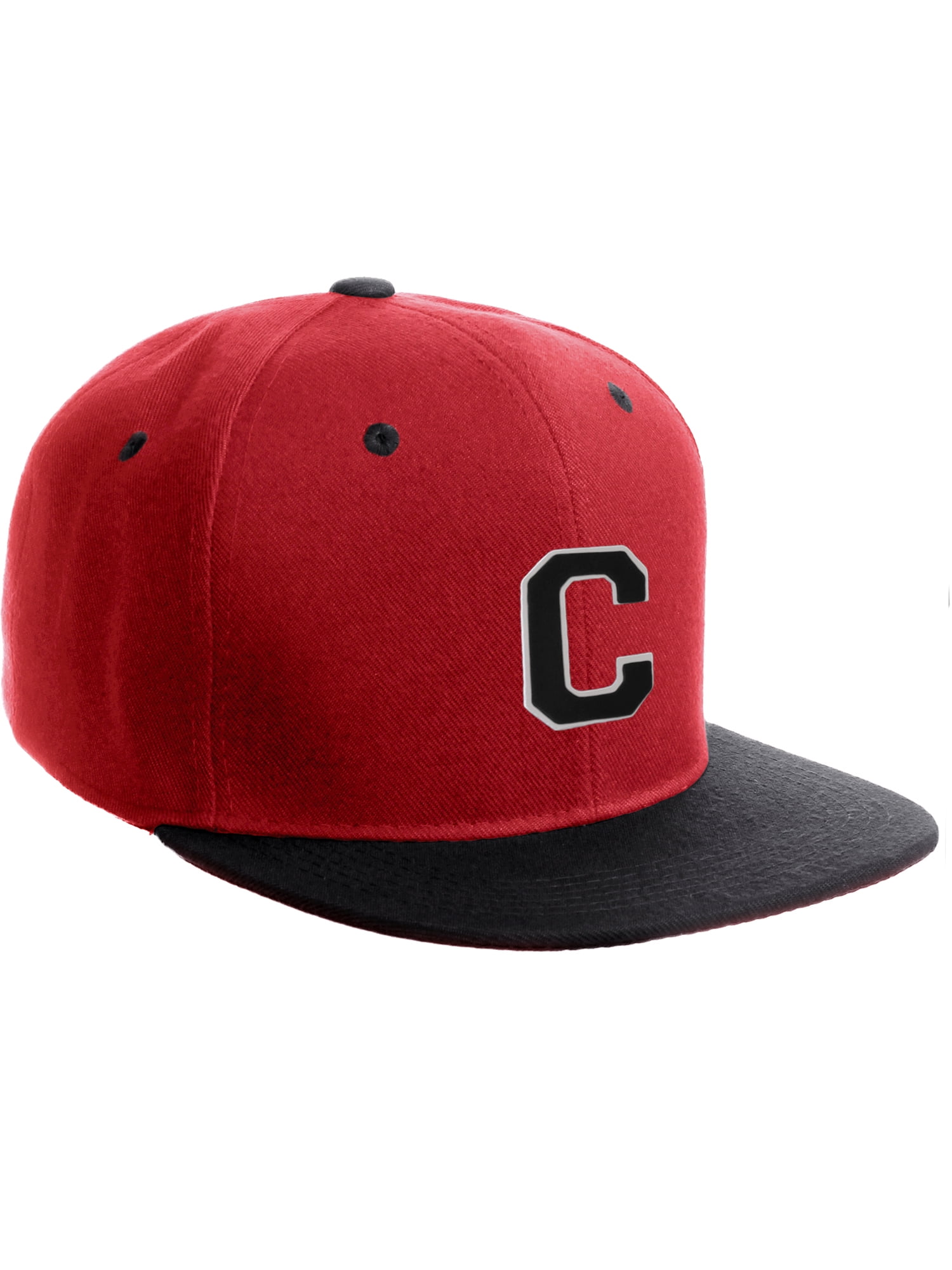 Classic Snapback Hat Custom A-Z Initial Raised Letter, Red Black Hat ...