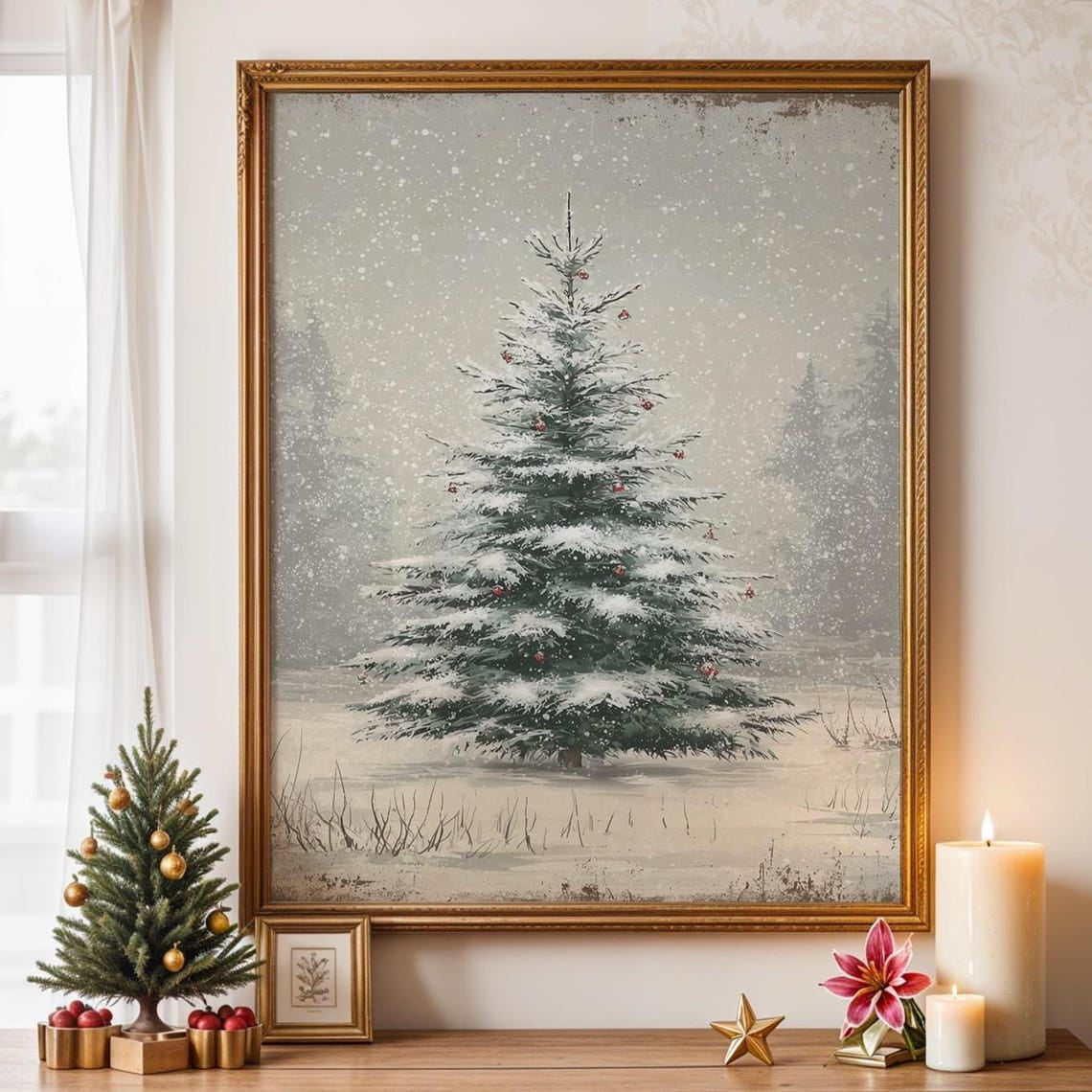 Classic Snow Covered Tree In Forest Poster, Traditionalwall Art Poster ...