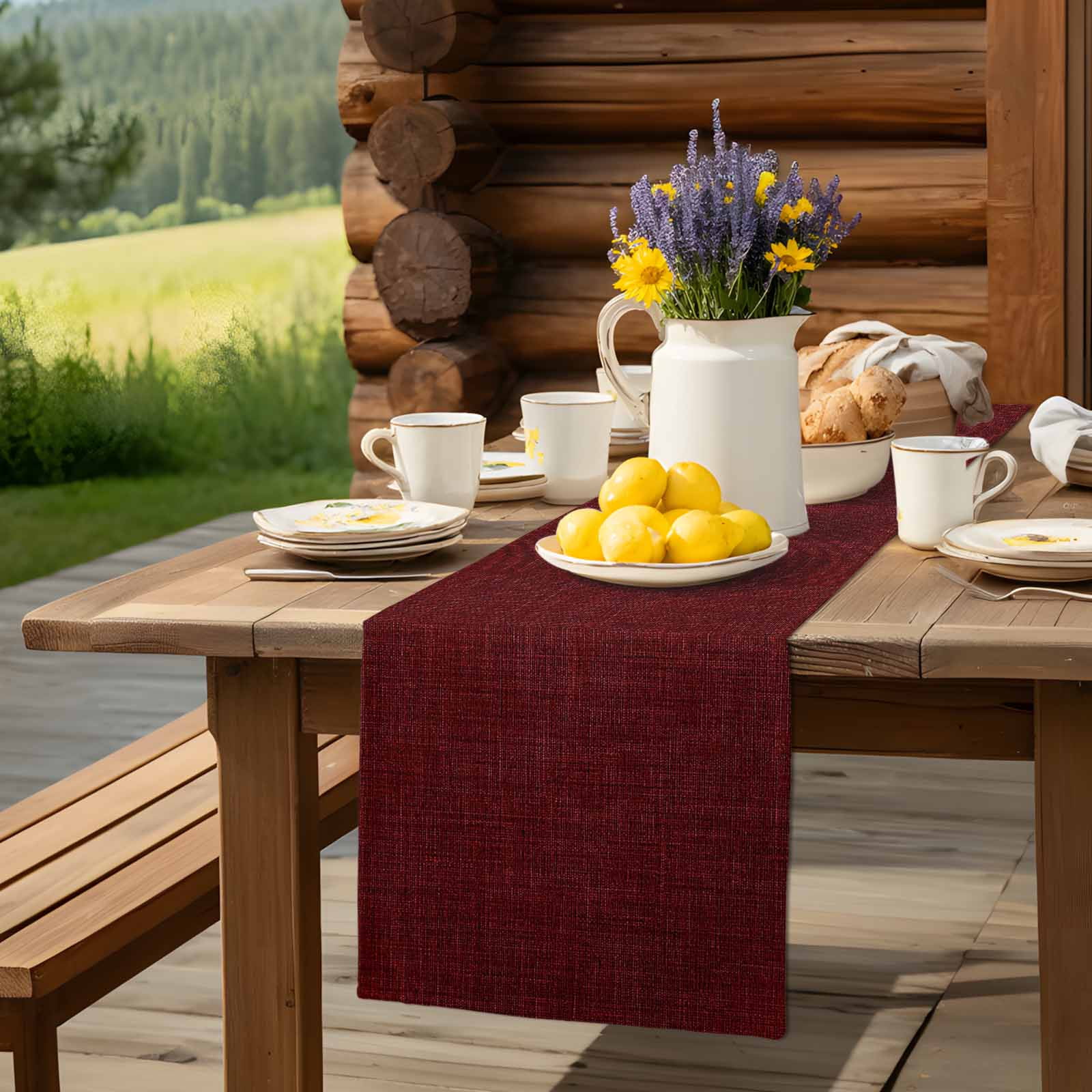 Classic Solid Dark Red Table Runner 13x90in Non-Slip Cotton Linen Table ...
