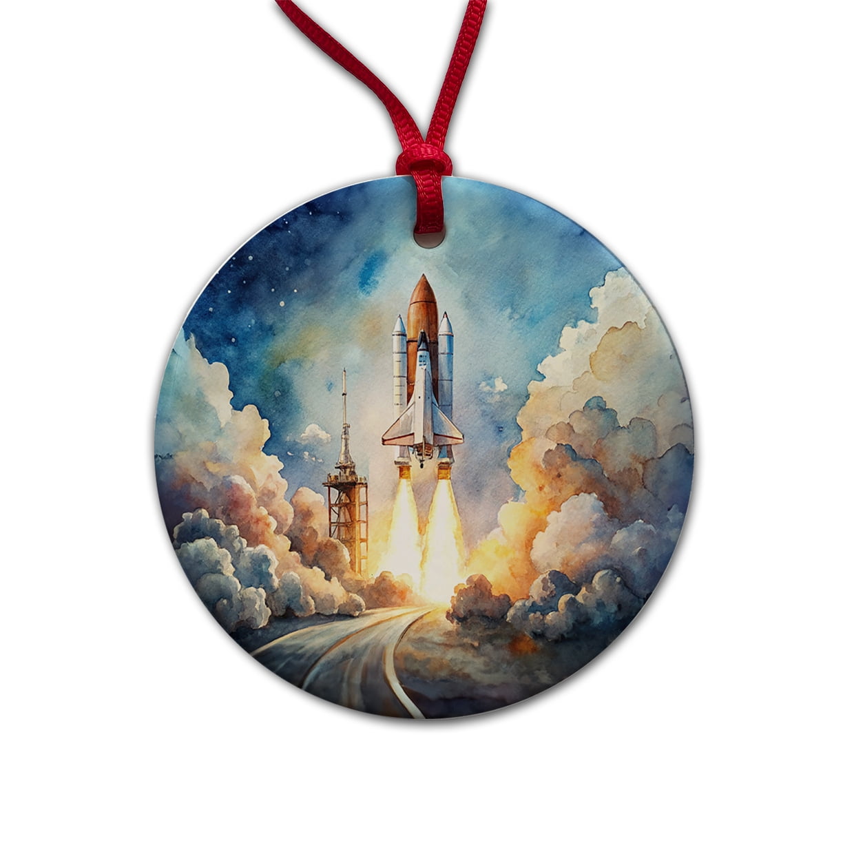 Classic Space Shuttle Launch Watercolor Christmas Tree Holiday Round ...